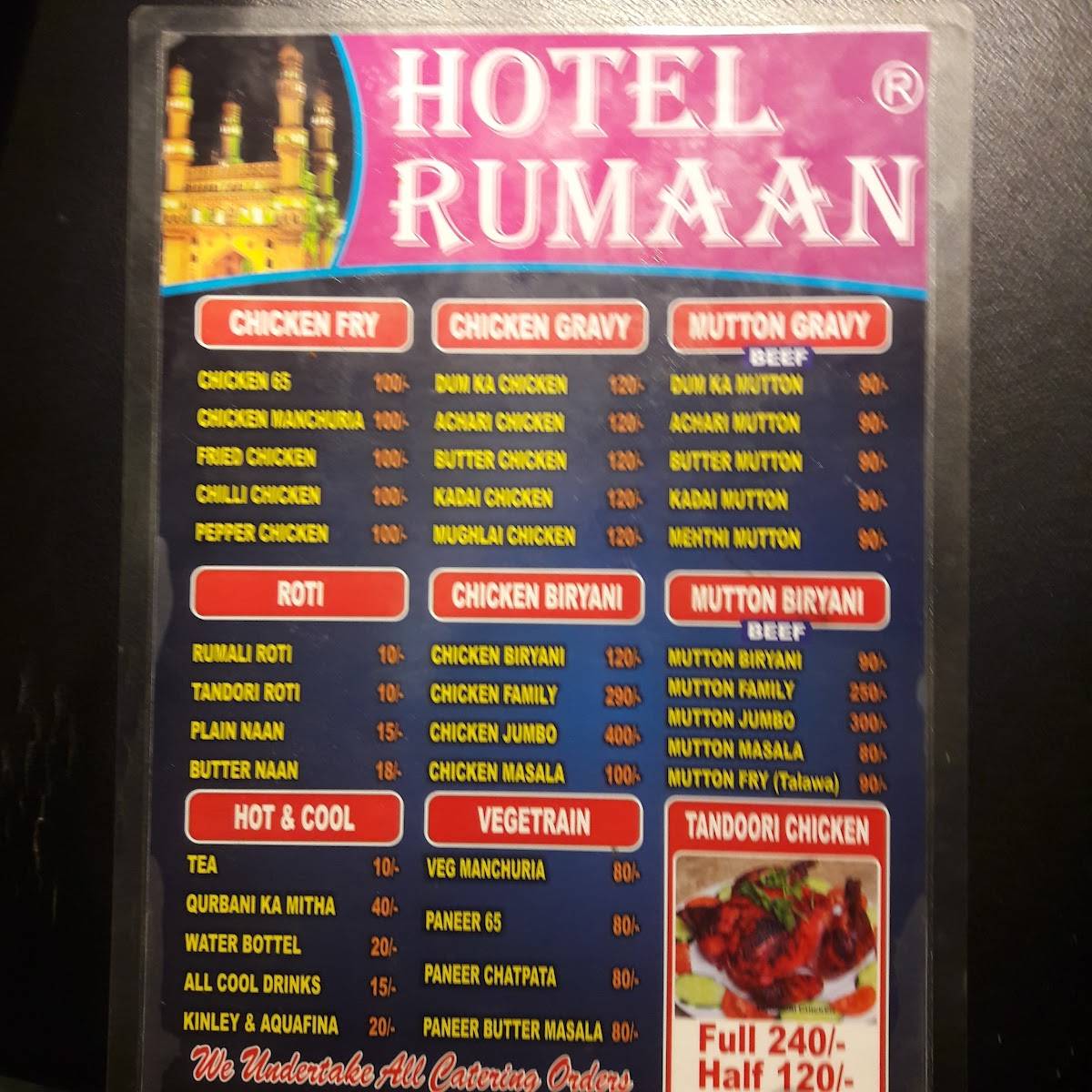 Menu at Hotel Rumaan, Hyderabad, Tolichowki Rd