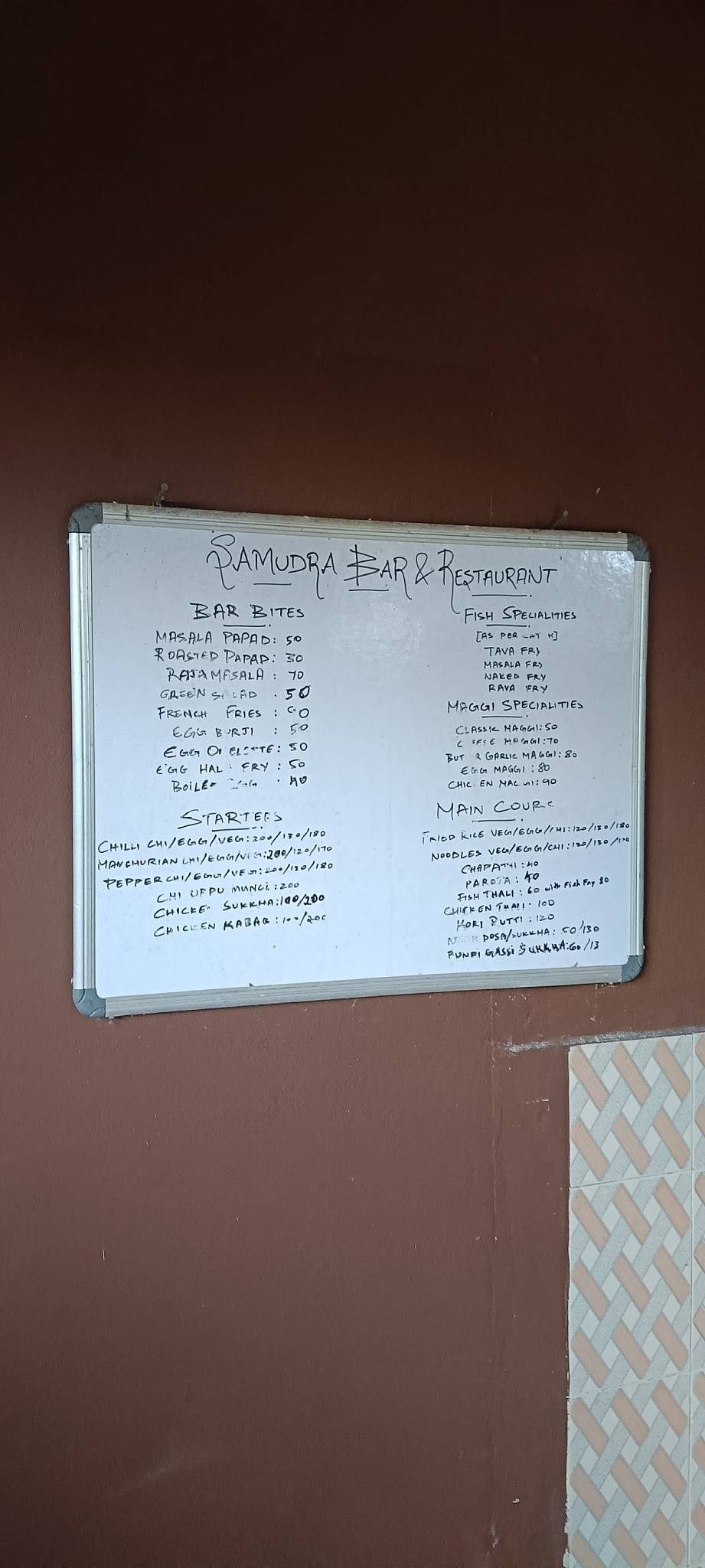 Menu at Hotel Samudra Bar And Restaurant, Kaup