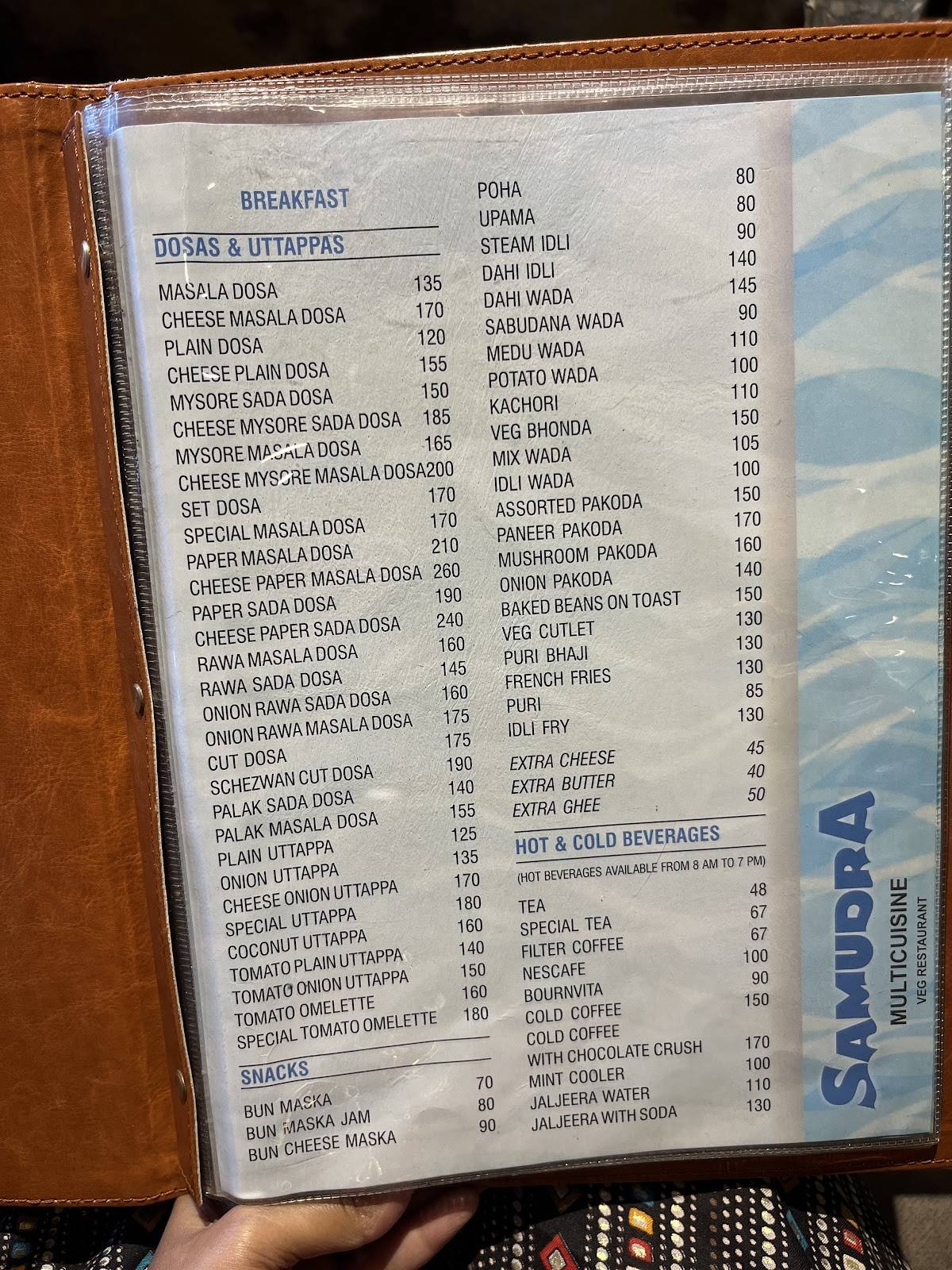 Menu at Hotel Samudra, Pune, Karve Road