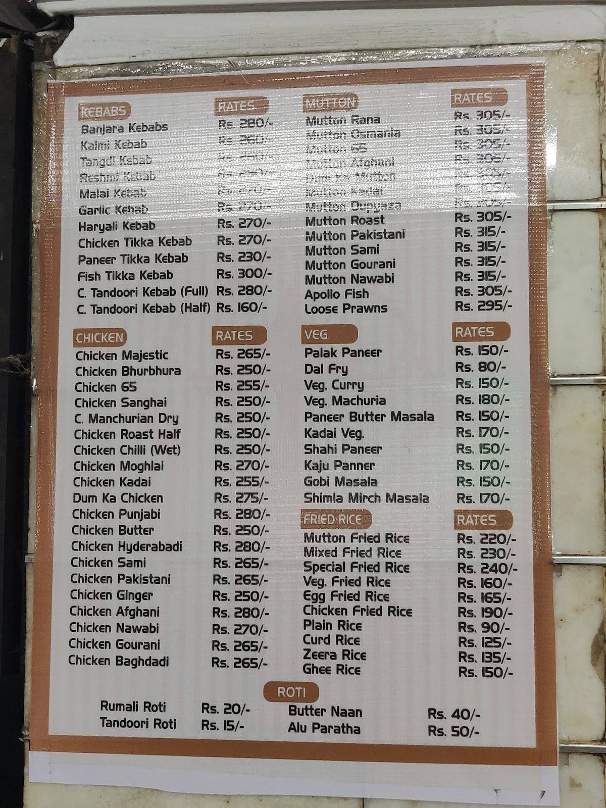 Menu at Hotel Shadab, Hyderabad, Madina Circle