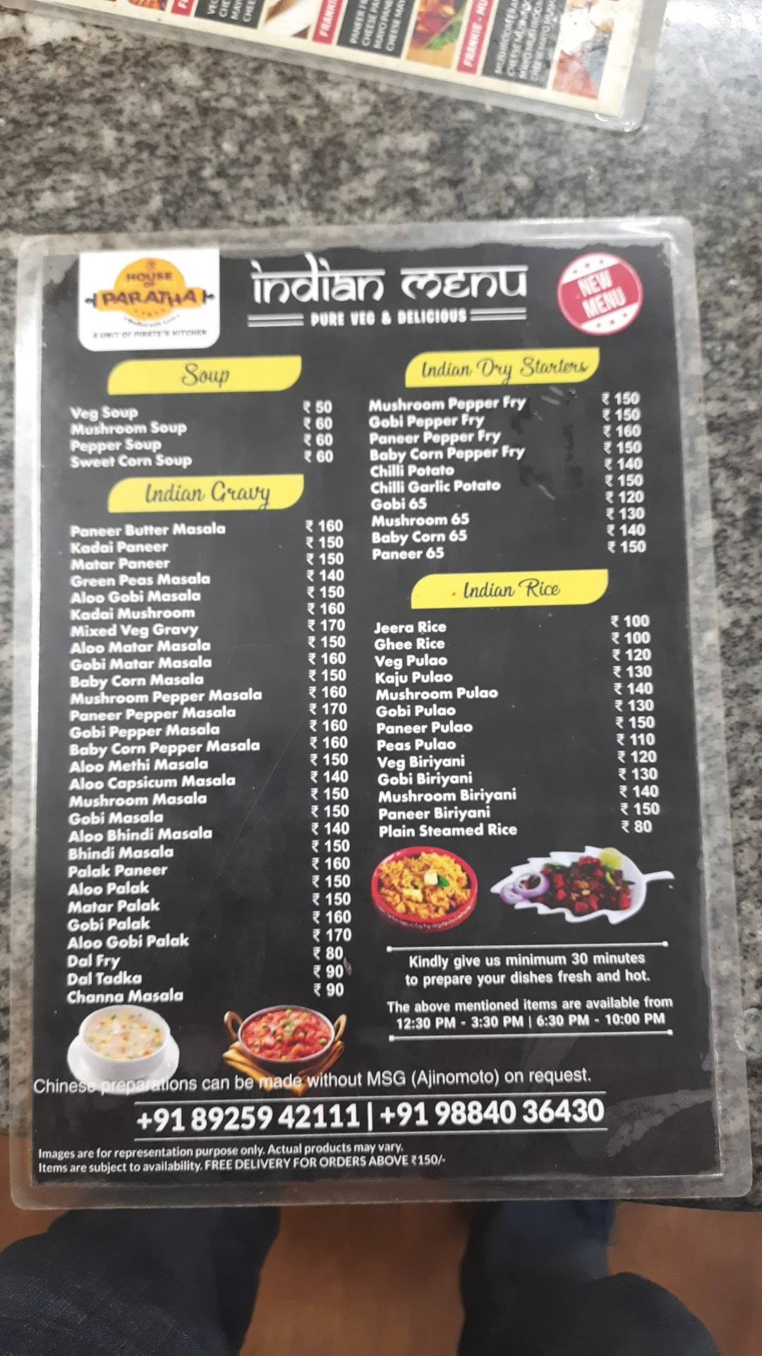 Menu at House of Paratha, Chennai, 234, Nookampalayam Main Road