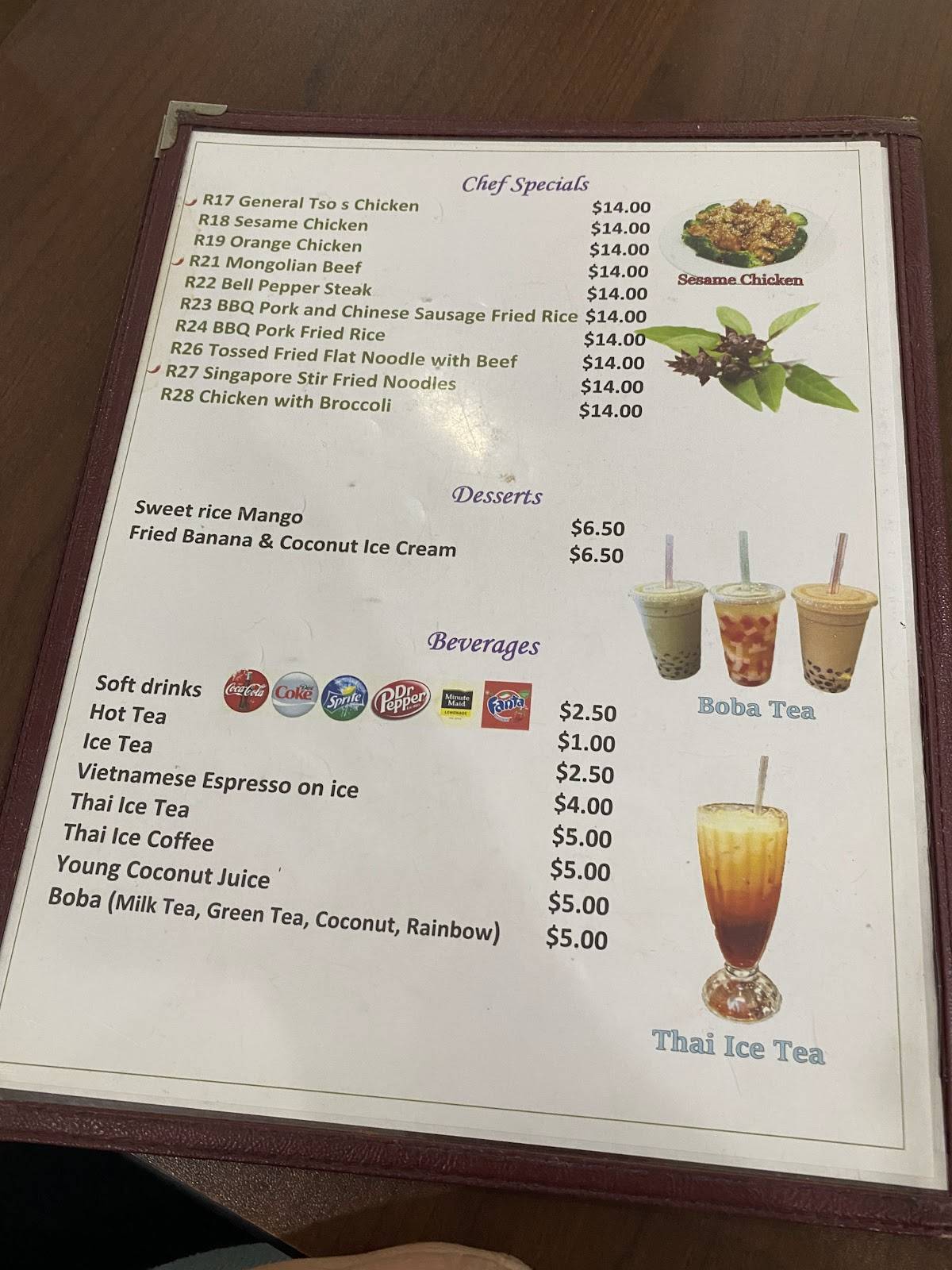 Menu at Basil House restaurant, Texas City