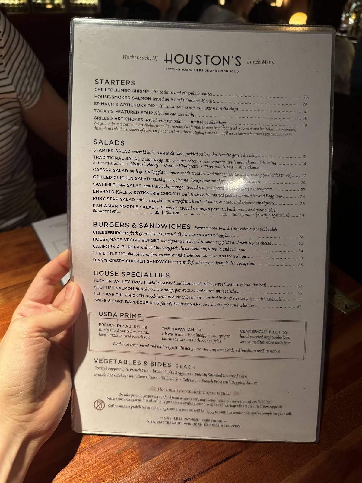 Menu at Houston's steakhouse, Hackensack, 1 Riverside Square Mall #181