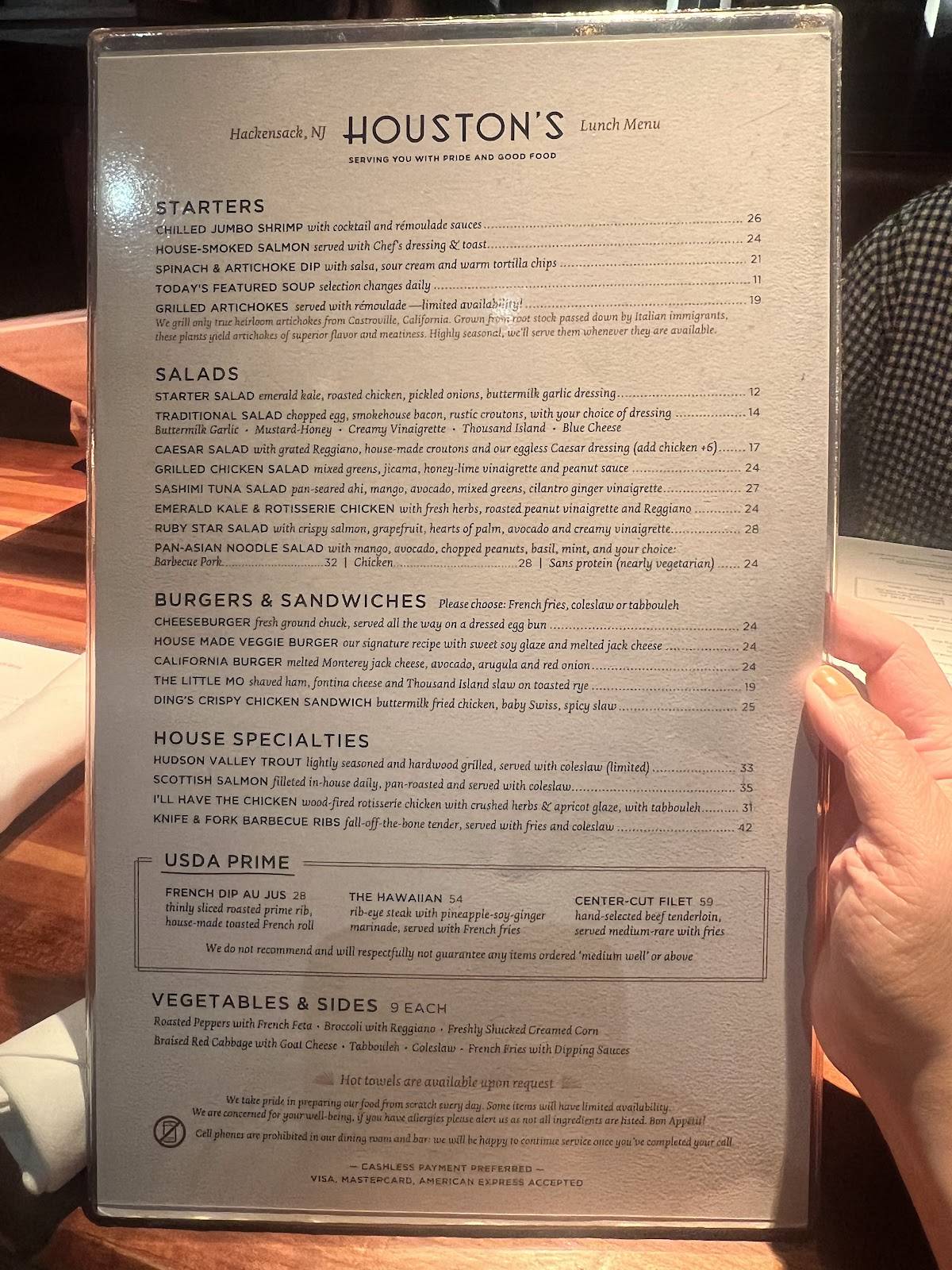 Menu at Houston's steakhouse, Hackensack, 1 Riverside Square Mall #181