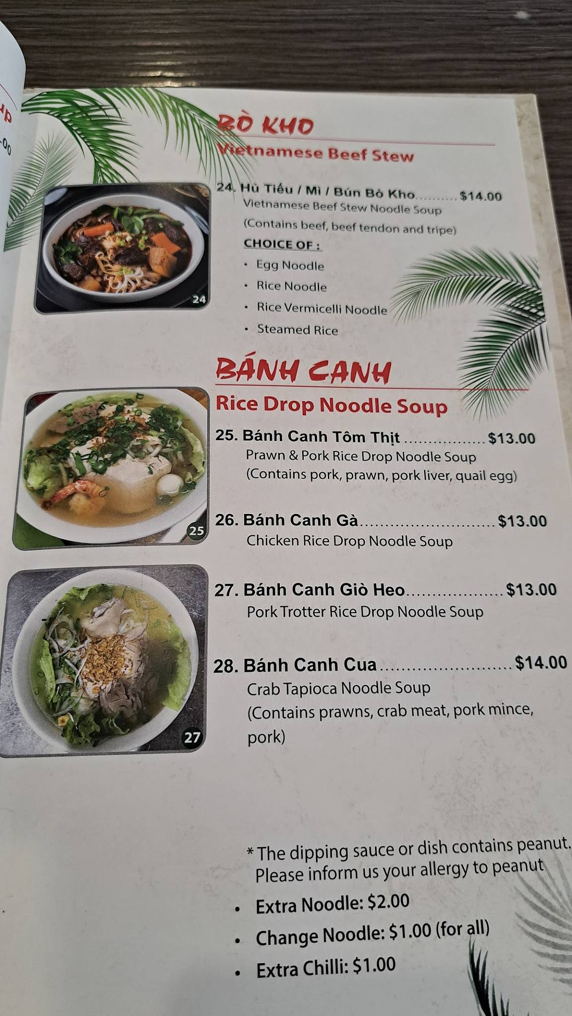 Menu at Hủ Tiếu Mì BẾN TRE restaurant, Morley