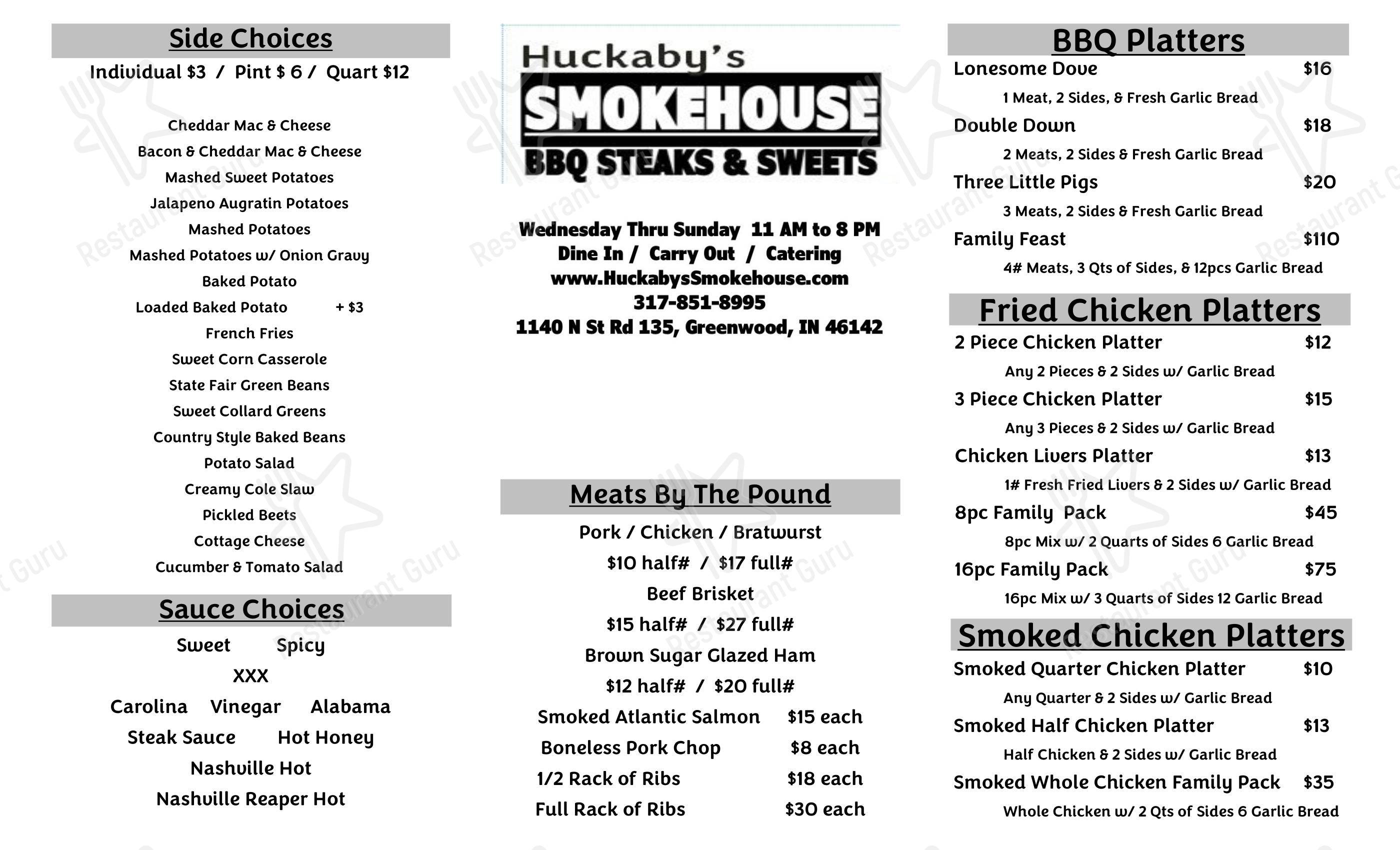 Menu at Huckaby's Smokehouse BBQ Steaks & Sweets, Greenwood