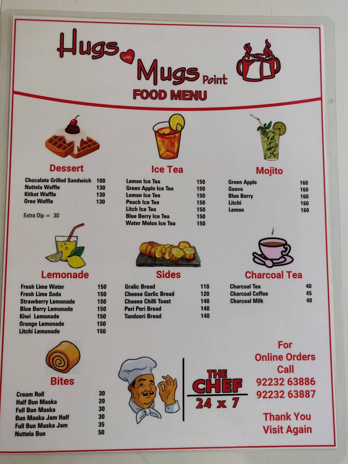 Menu at Hugs with mugs point, Mumbai