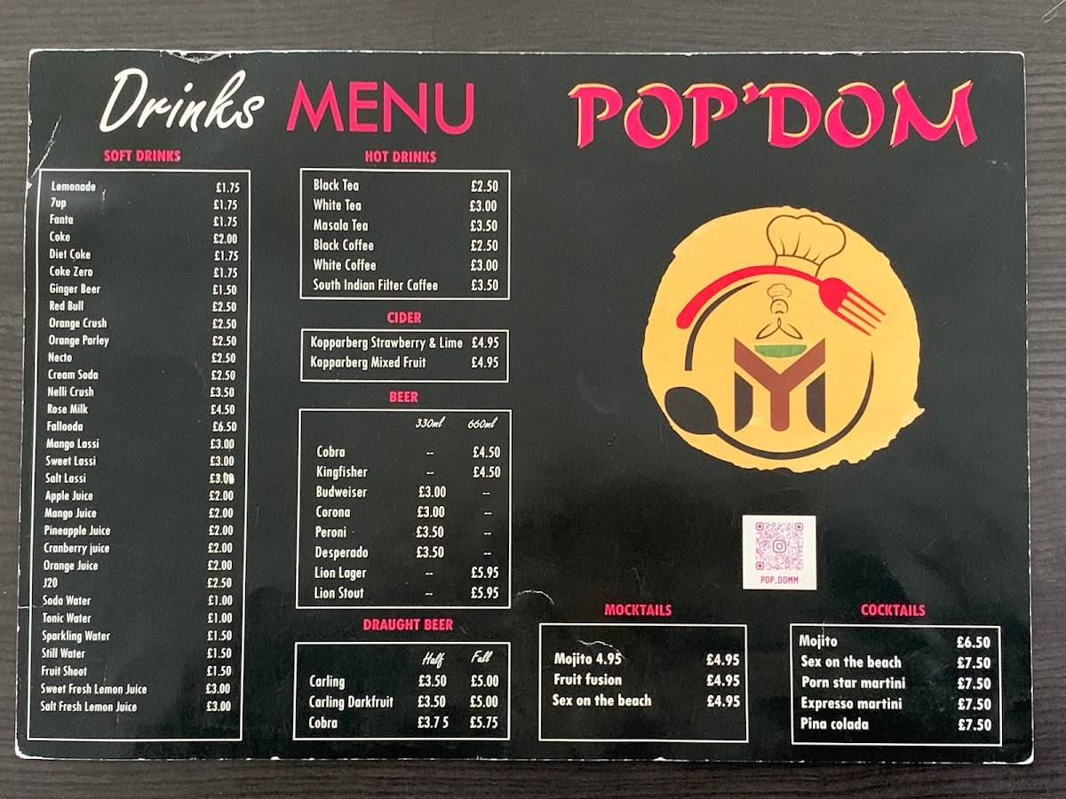 Menu at POP’DOM restaurant, Willerby, 143 Kingston Rd