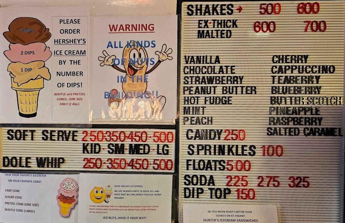 Menu at Hunters' Dairy Freez restaurant, Danville, Montour Blvd #9117