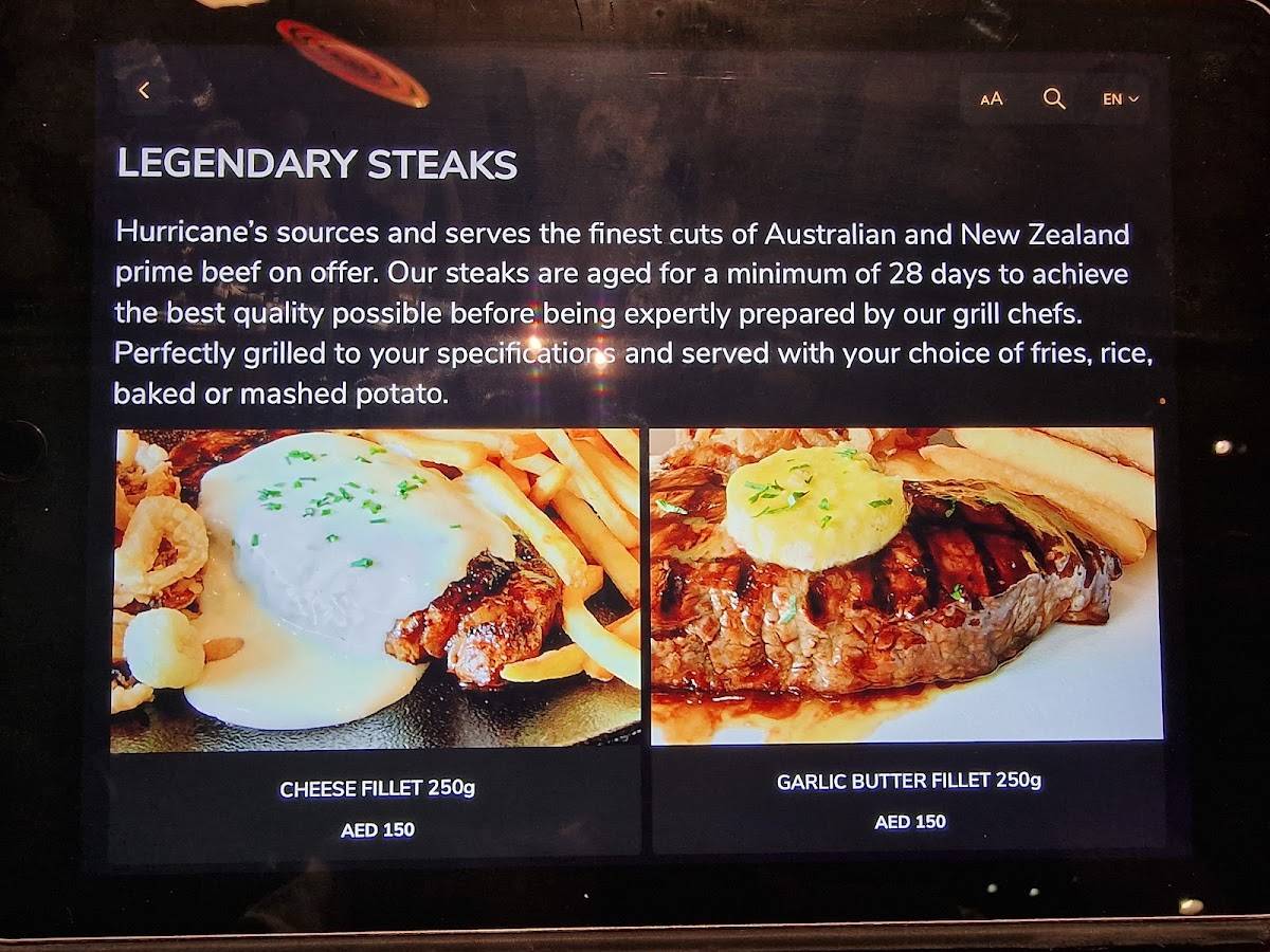 Menu at Hurricane’s Grill Dubai Mall steakhouse, Dubai