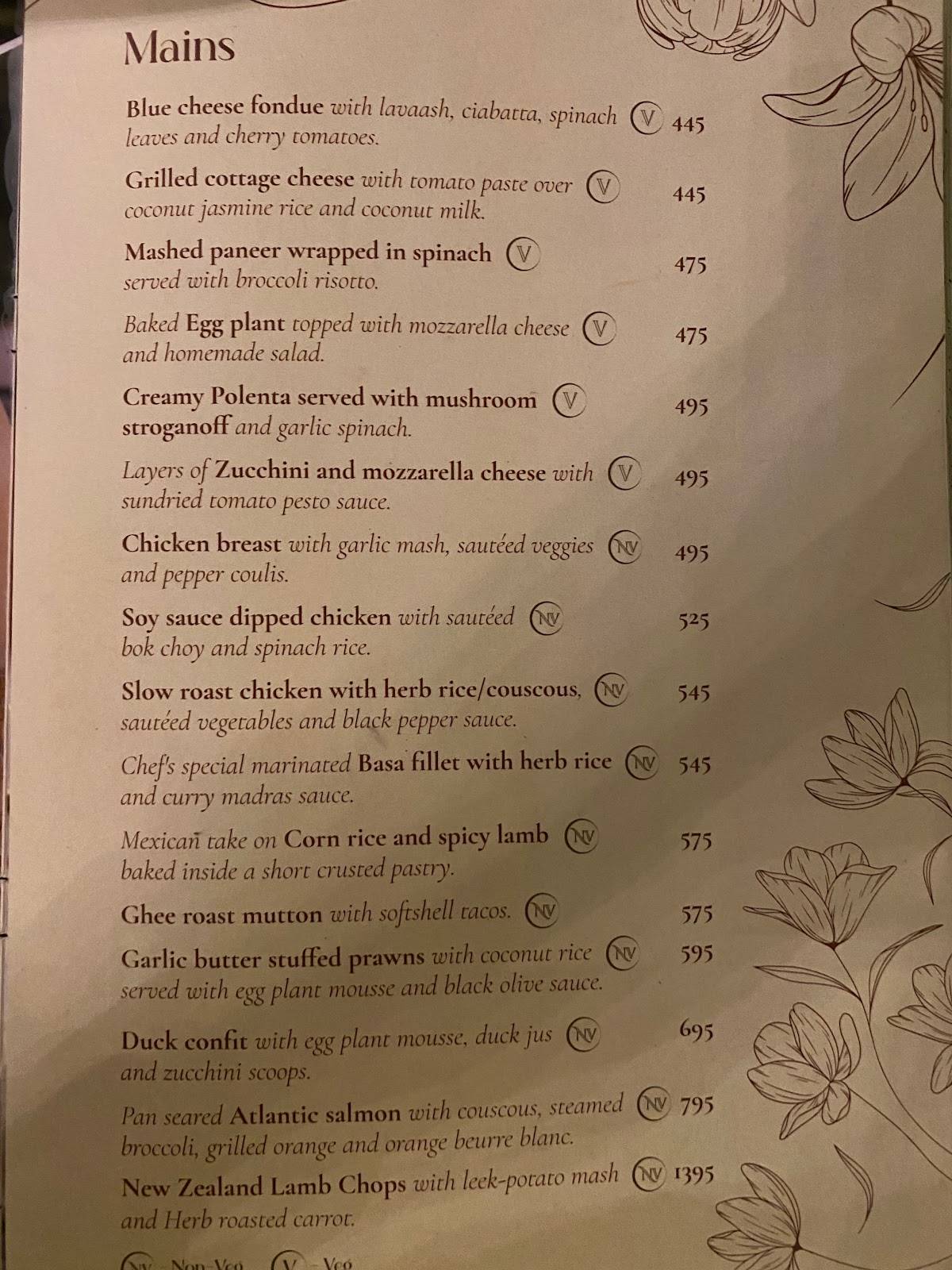 Menu at Beluga, Hyderabad