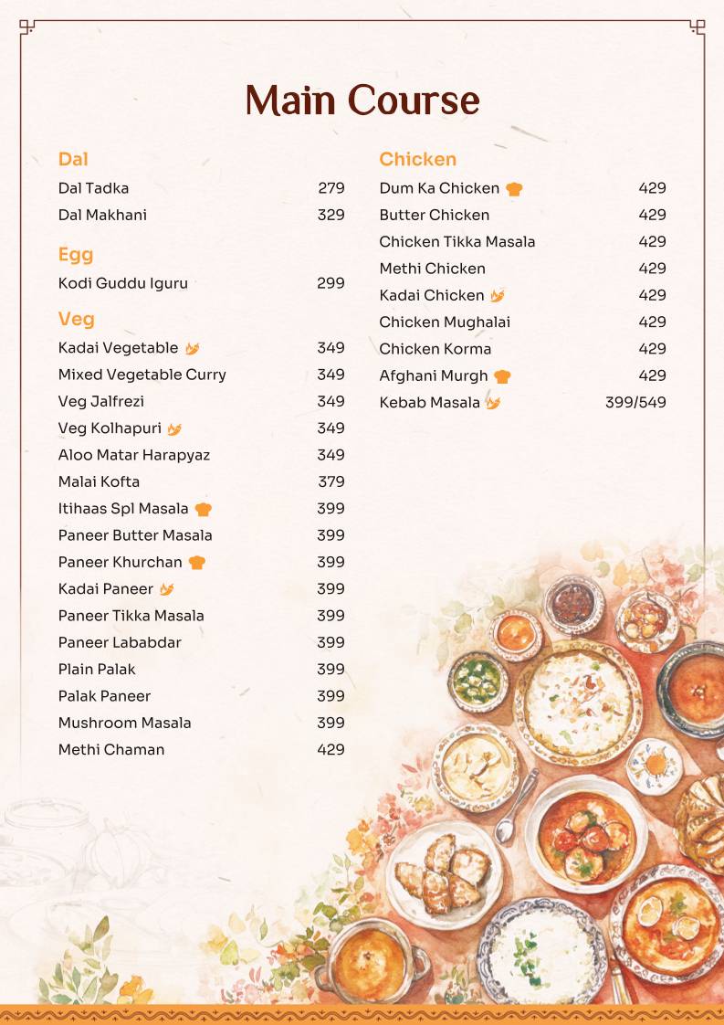 Menu at Itihaas Restaurant and Banquets, Hyderabad