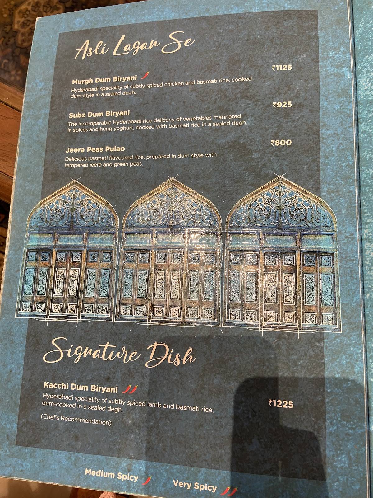 Menu at Jewel of Nizam - The Minar, Hyderabad, The Golkonda Resort