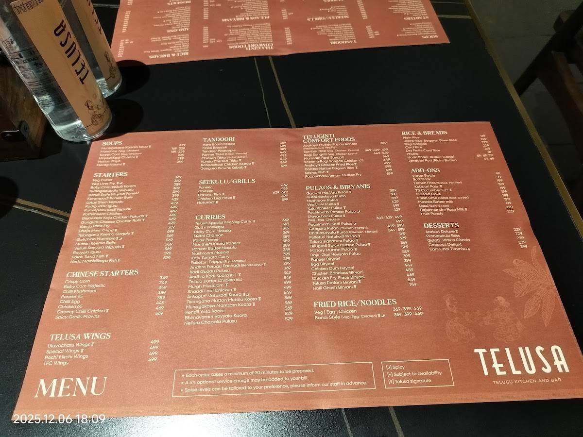 Menu at Telusa Telugu Kitchen and Bar, Hyderabad
