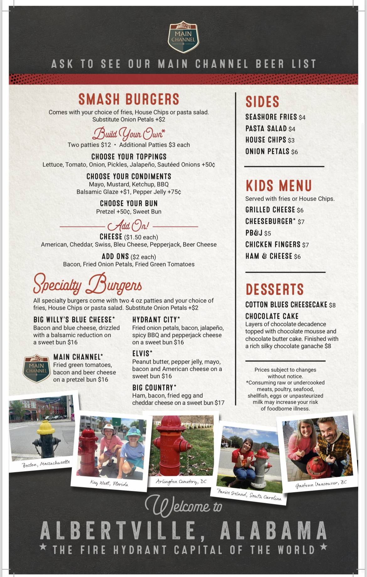 Carta del pub y bar Hydrant City Grill, Albertville