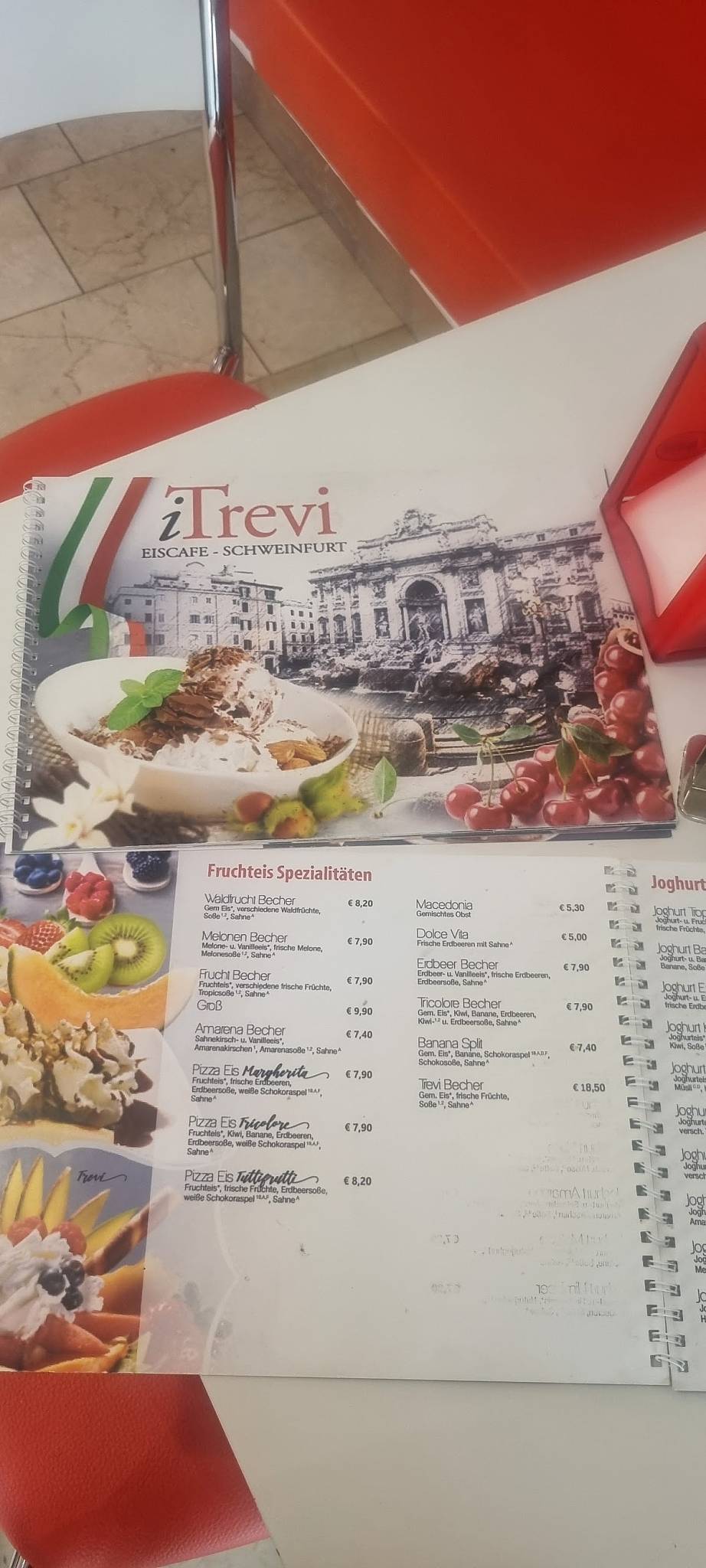 Menu at I TREVI cafe, Schweinfurt