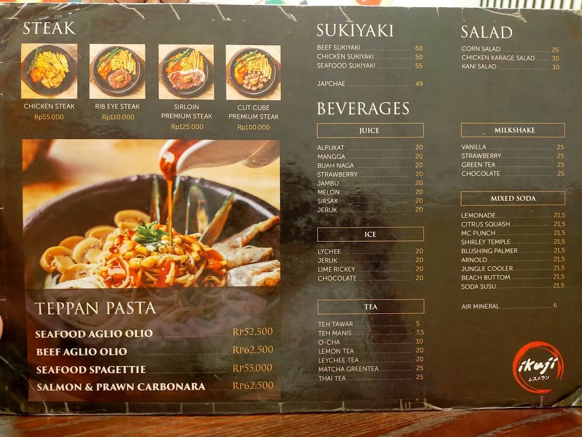 Menu at IKUJI & SHABU ITSU restaurant, Curug Sangereng
