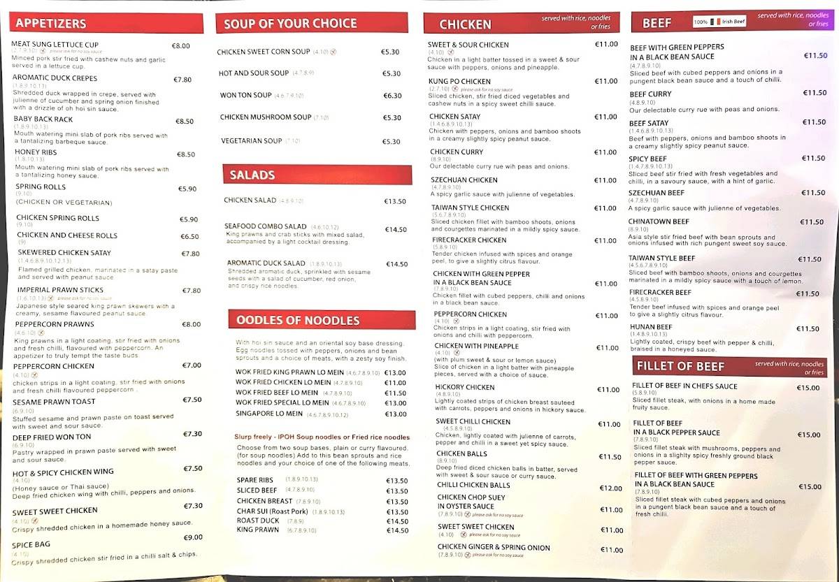 Menu at IPOH Restaurant, Gorey