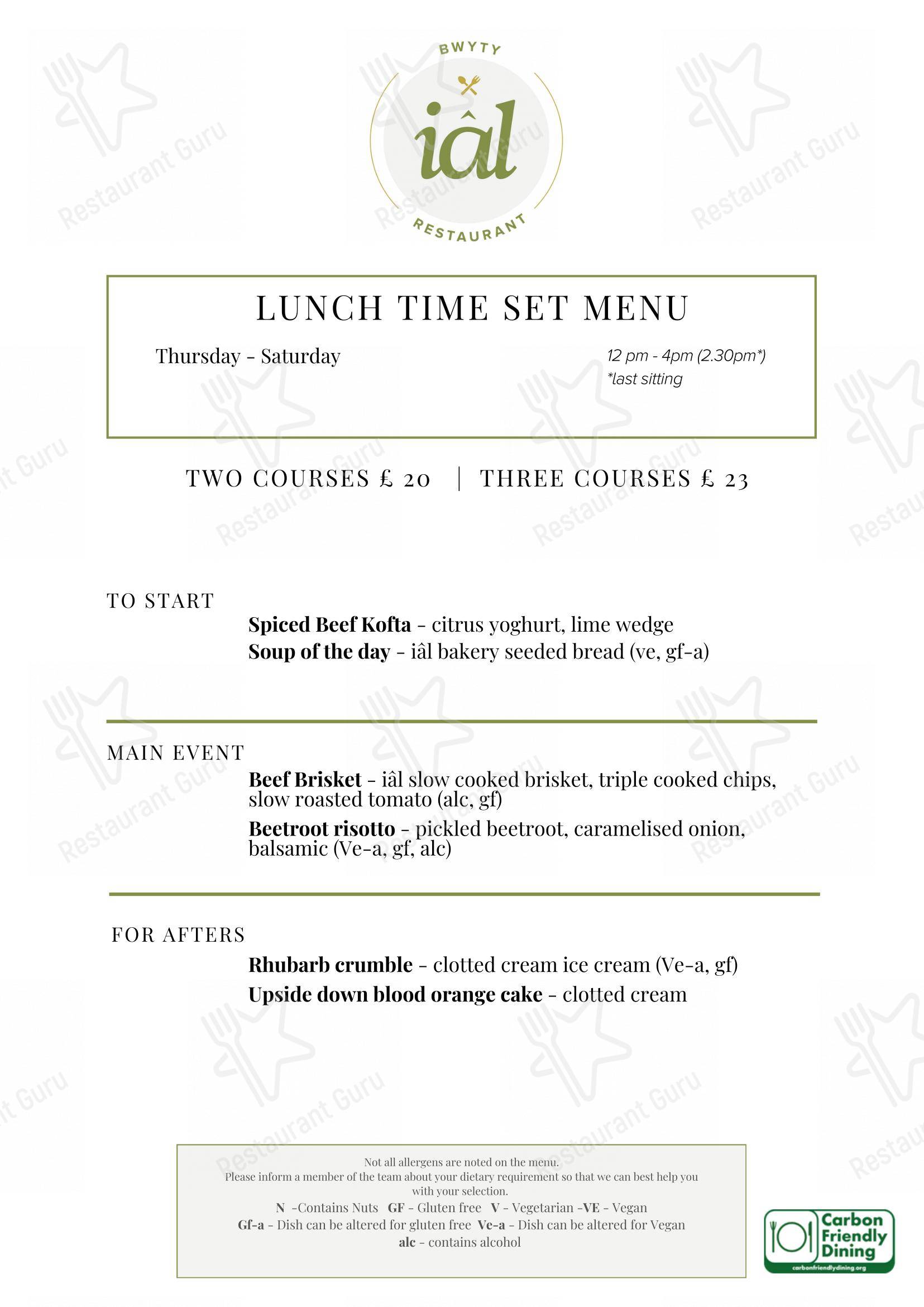 Menu at Iâl Restaurant, Wrexham