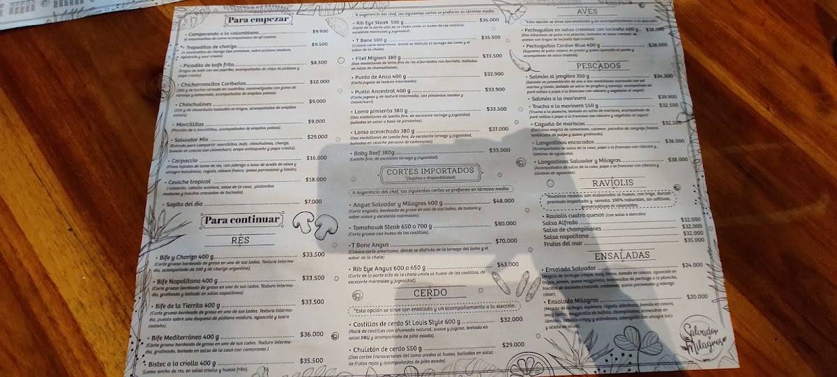 Carta del restaurante Salvador y Milagros, Ibagué, Lt 3 Mz H Vivero 60 ...