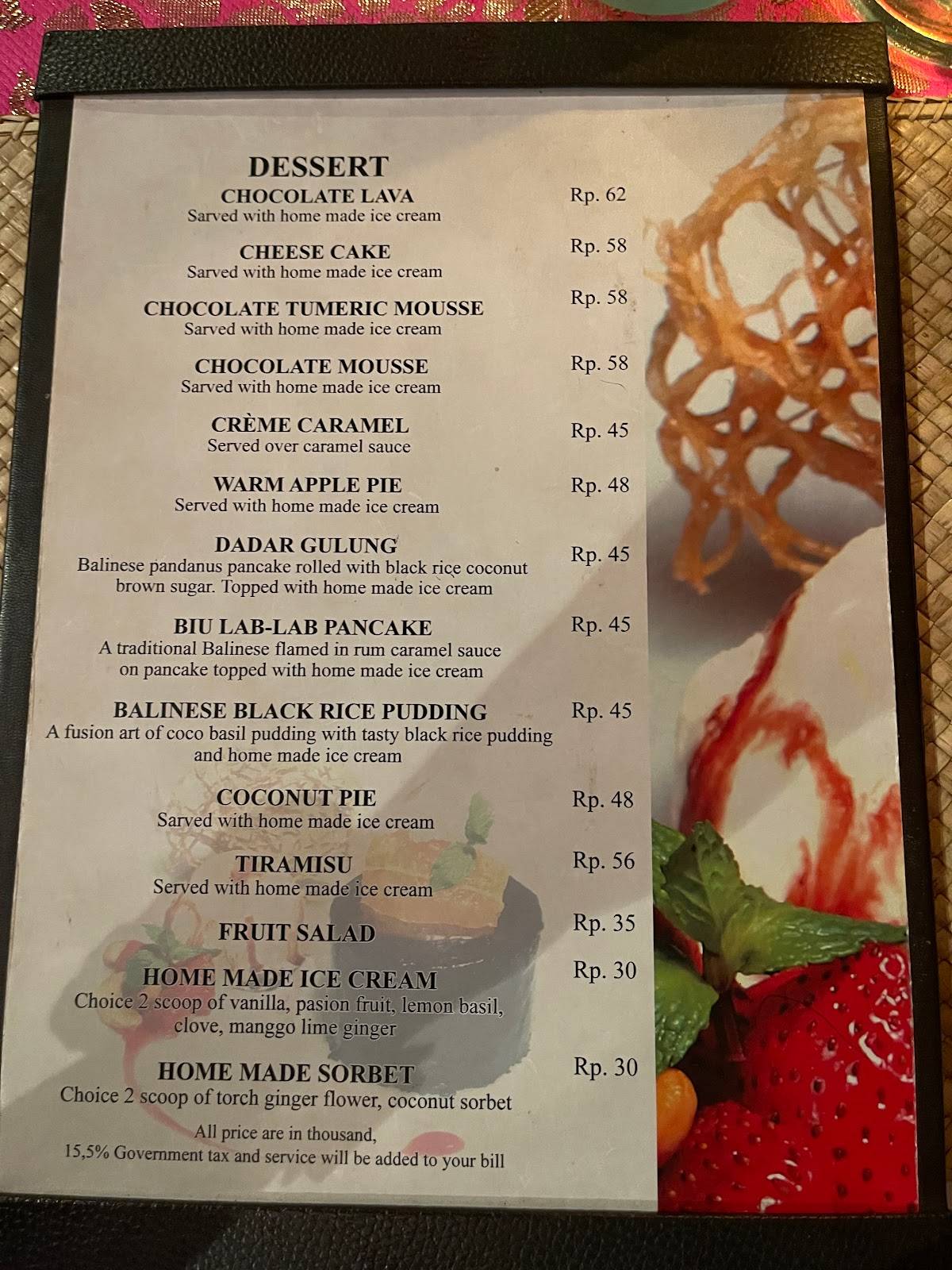 Menu at Ibu Rai Restaurant, Ubud