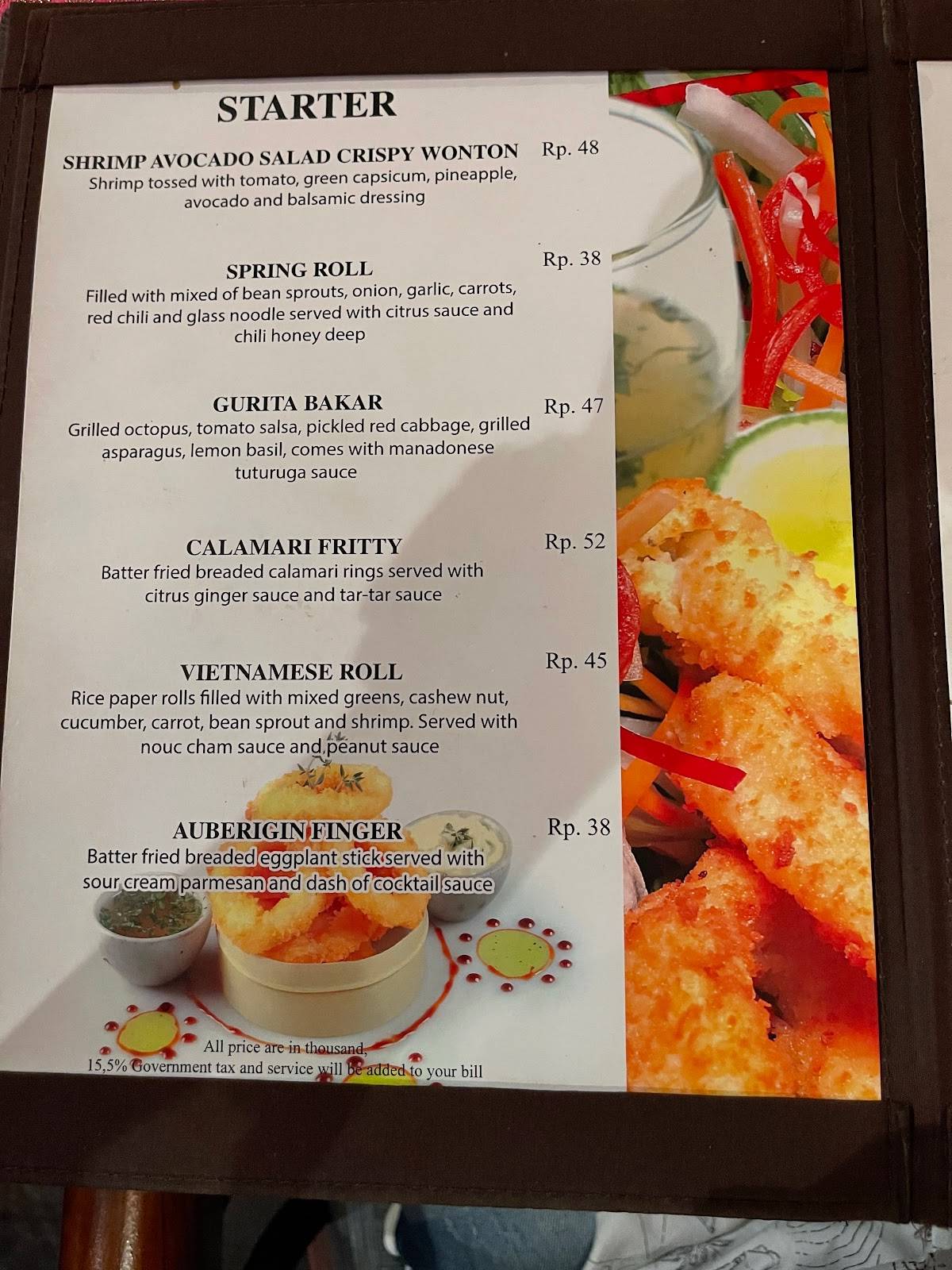 Menu at Ibu Rai Restaurant, Ubud