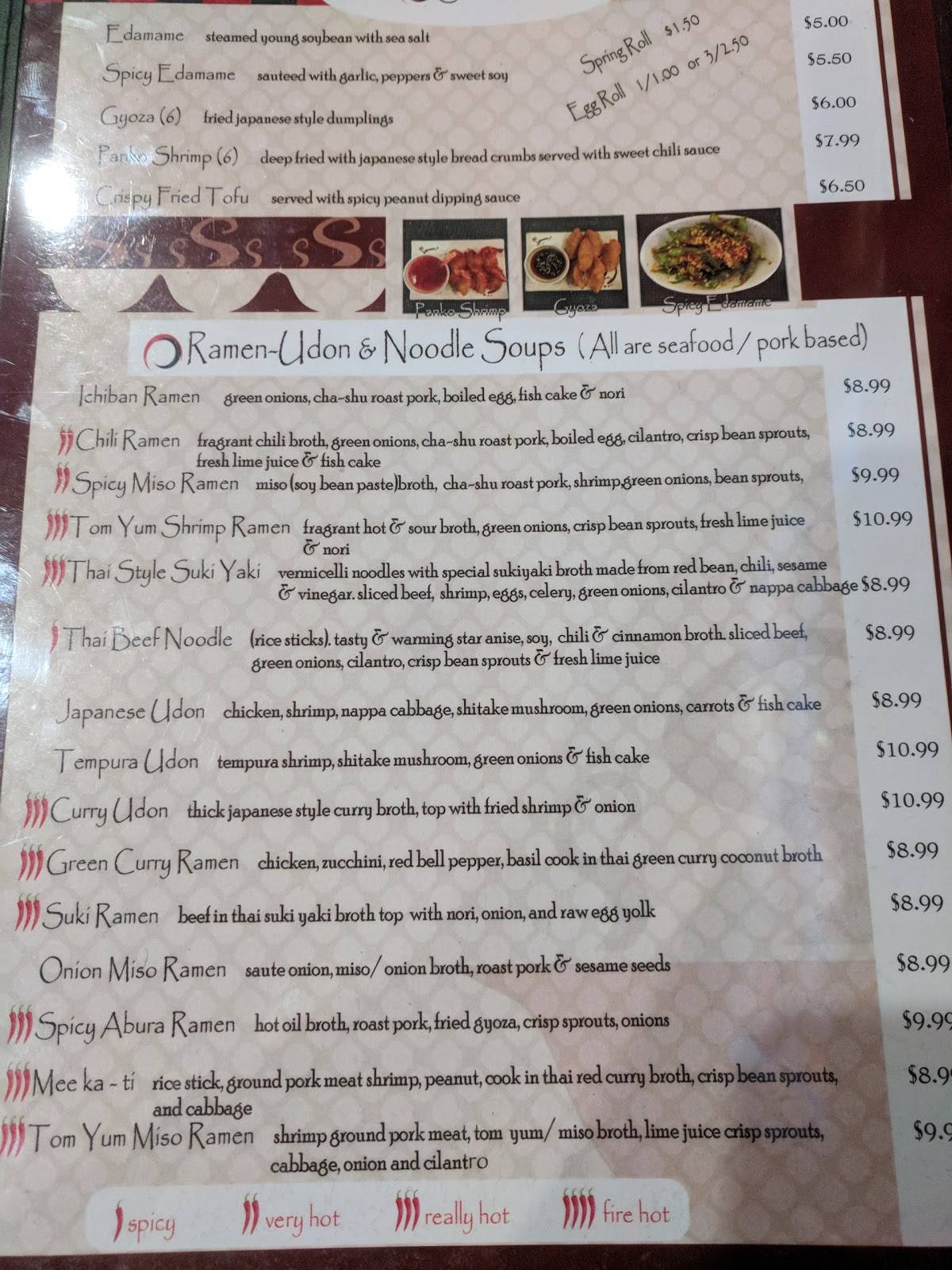 Menu at Ichiban restaurant, Amarillo