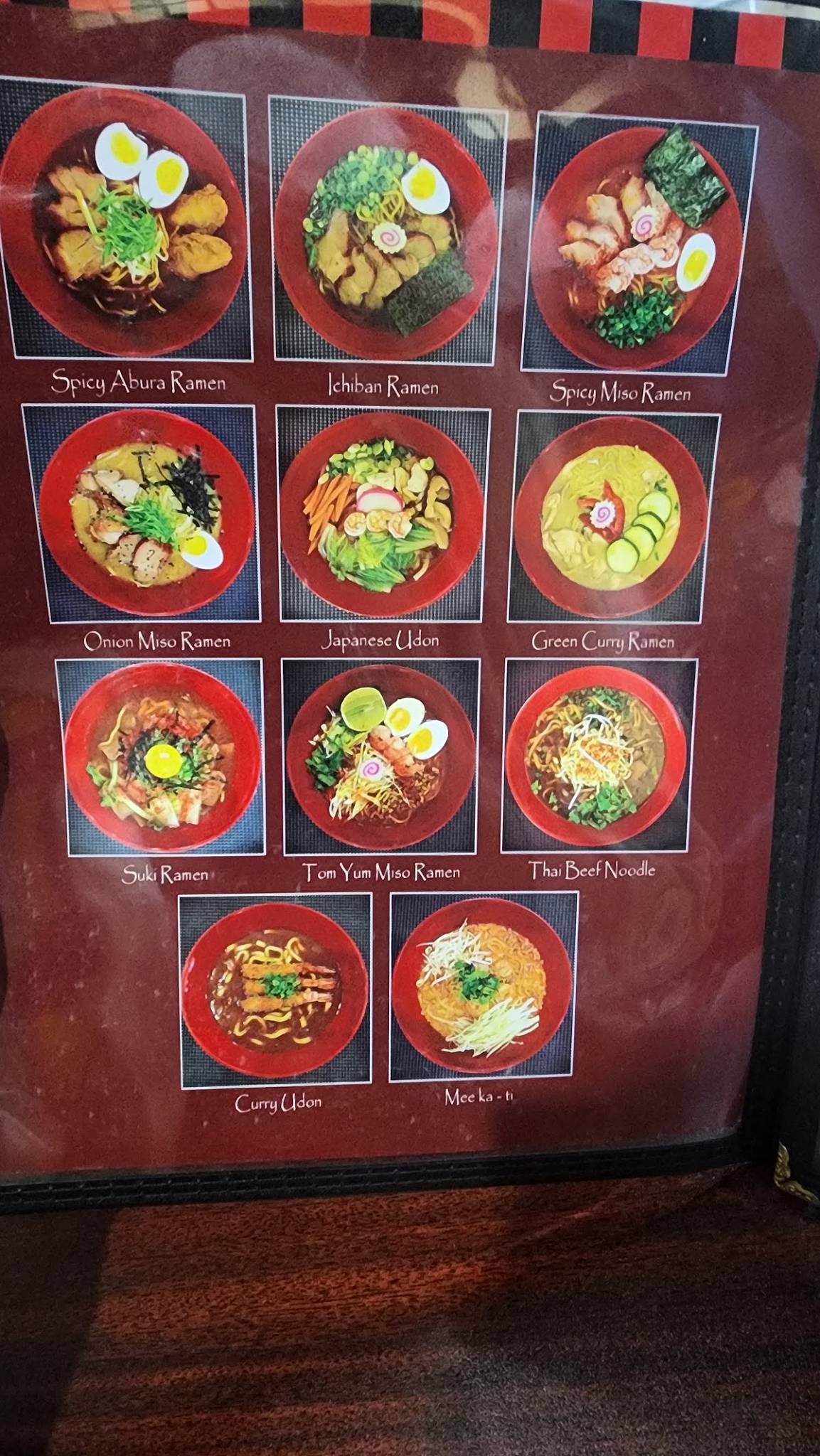 Menu at Ichiban restaurant, Amarillo