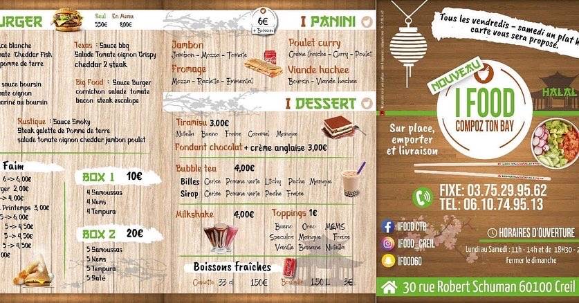Menu au Ifood Compoz Ton Bay ! restaurant, Creil