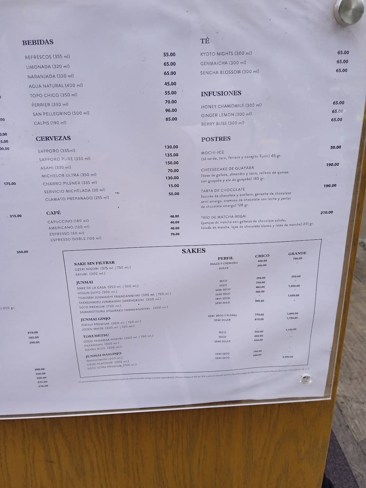Menu at Ikigai restaurant, Ciudad López Mateos, Sierra Leona 910