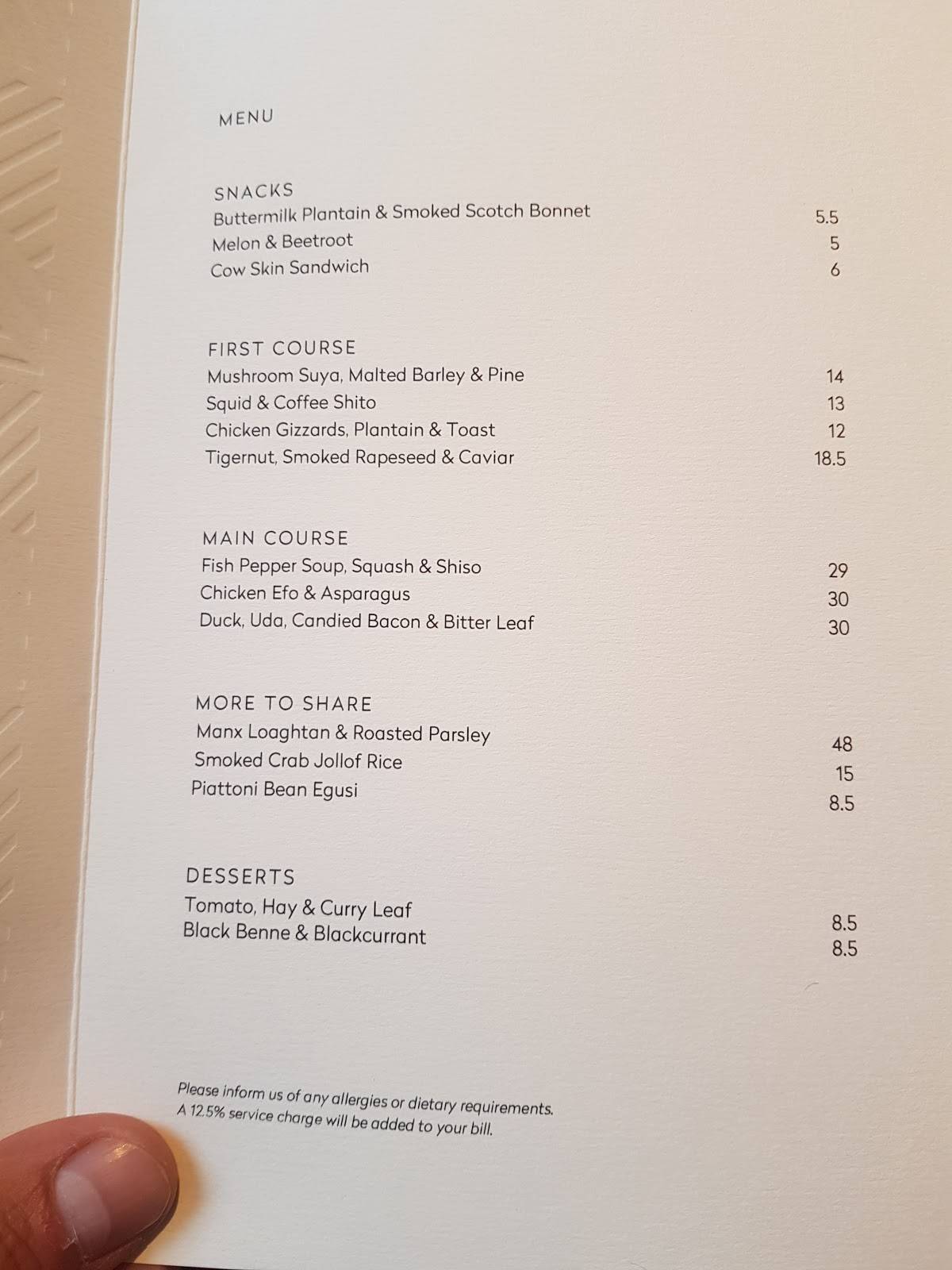 Menu at Ikoyi pub & bar, London, 180 Strand