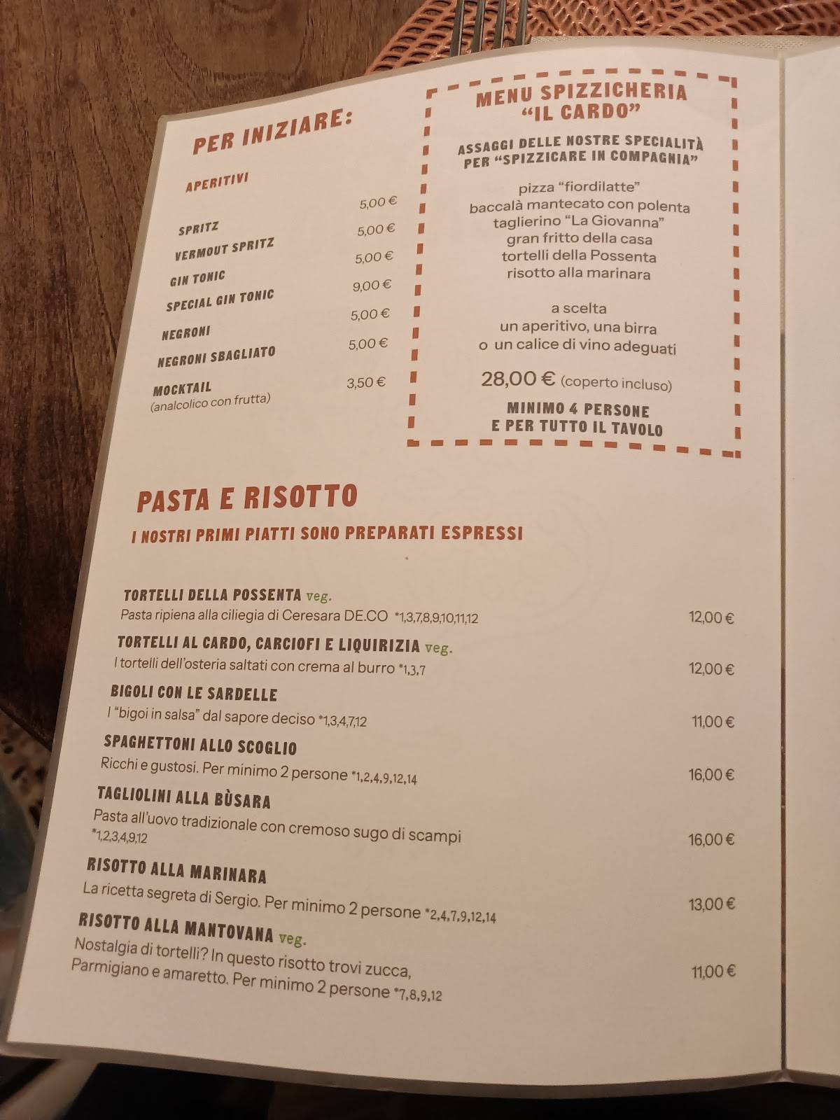 Menu da IL CARDO di Ceresara (MN) ristorante, Ceresara