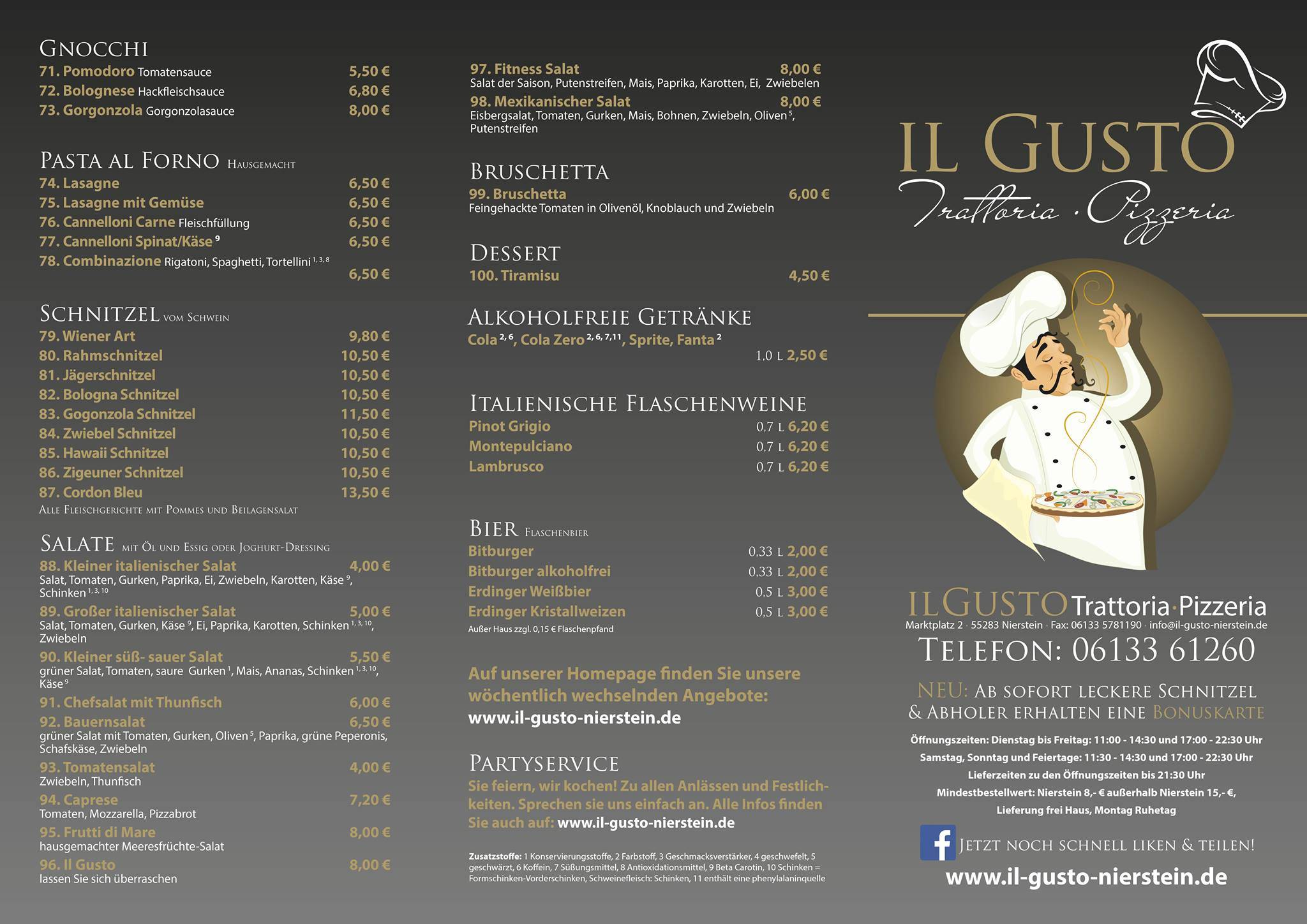 Speisekarte von il Gusto pizza, Nierstein
