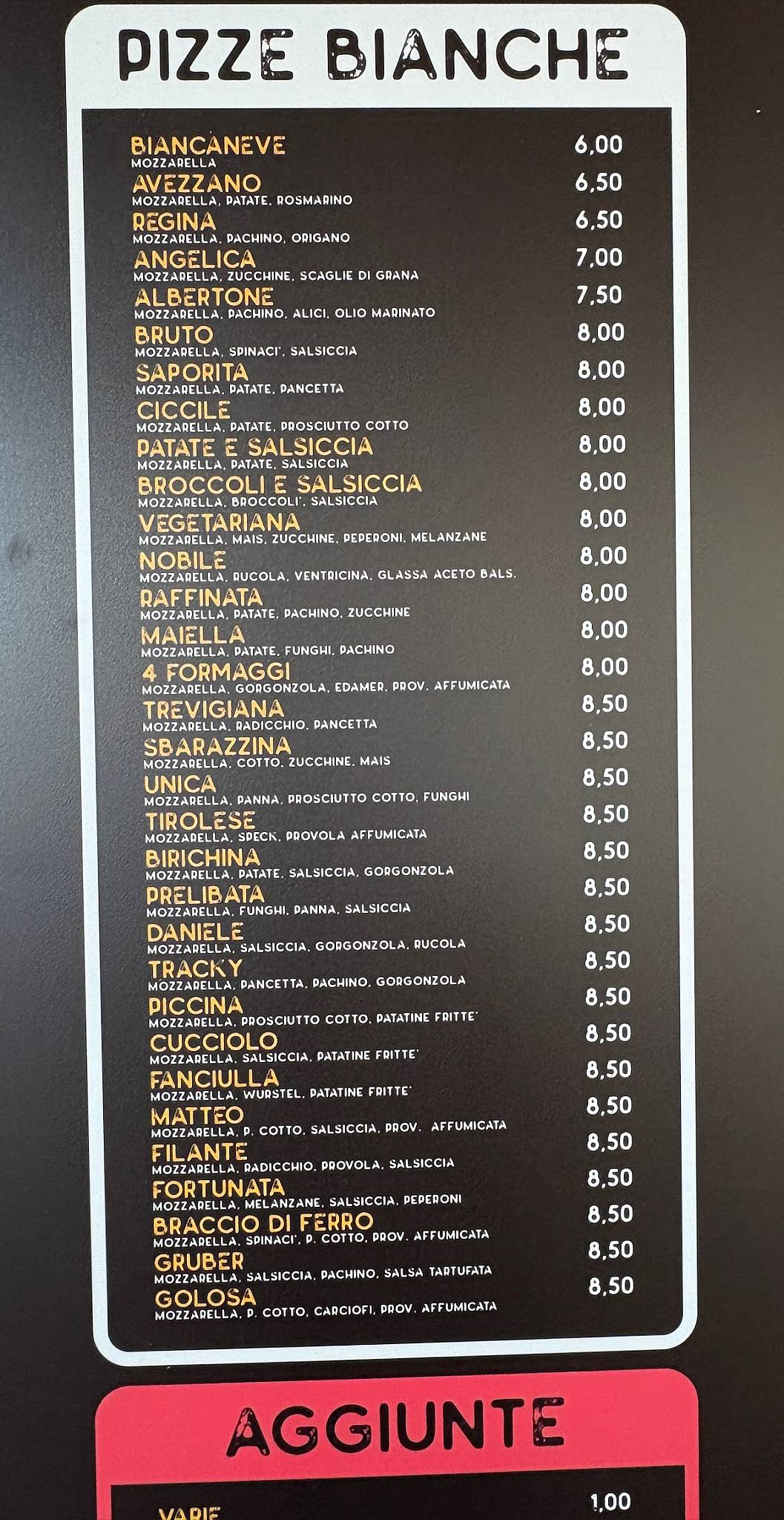 Menu da Il Pizzicotto pizzeria, Francavilla al Mare