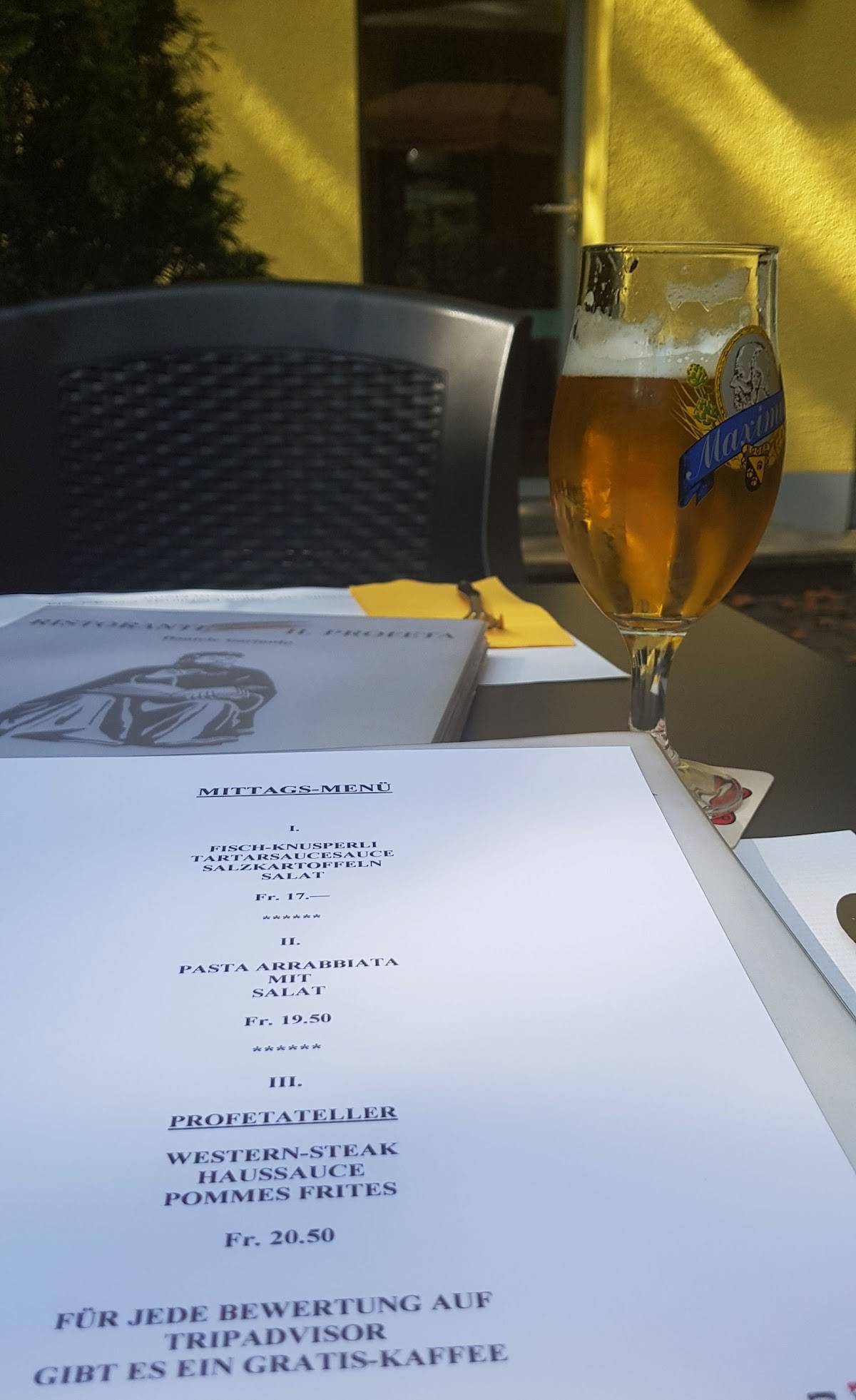 Menu da Il Profeta, Berna