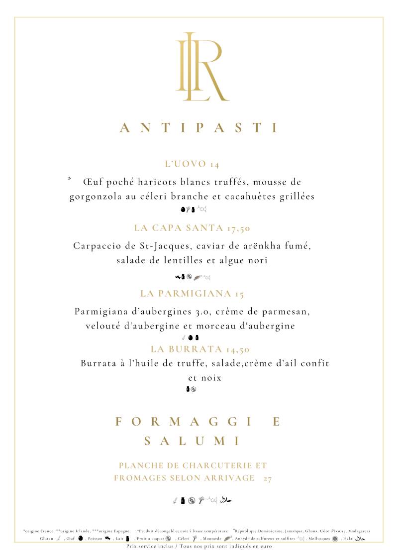 Menu au Il Rosso Paris restaurant, Paris