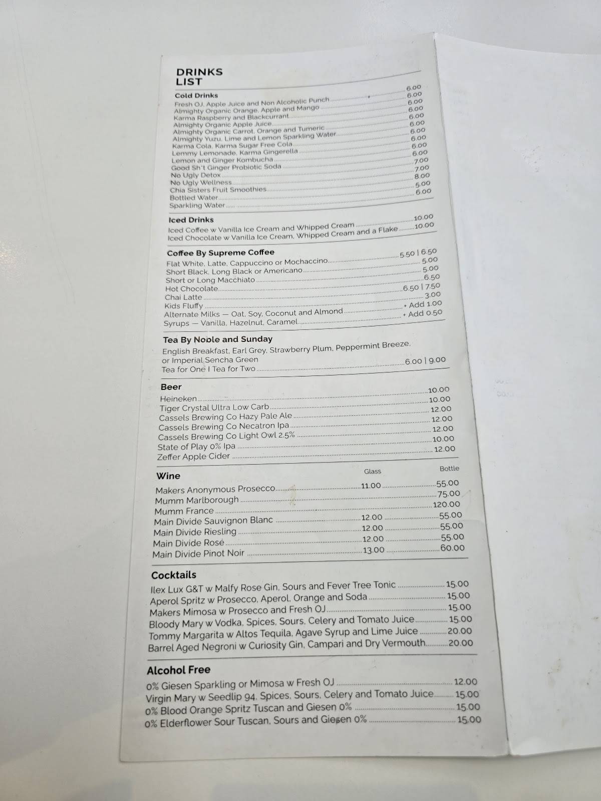 Menu at Ilex Café cafe, Christchurch
