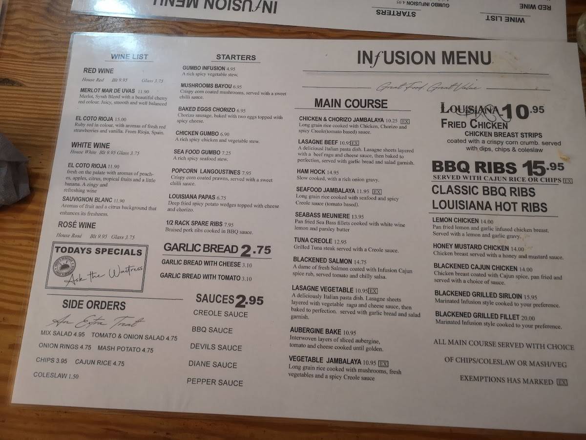Menu at InFusion - Louisiana Restaurant, Corralejo, C. María González ...