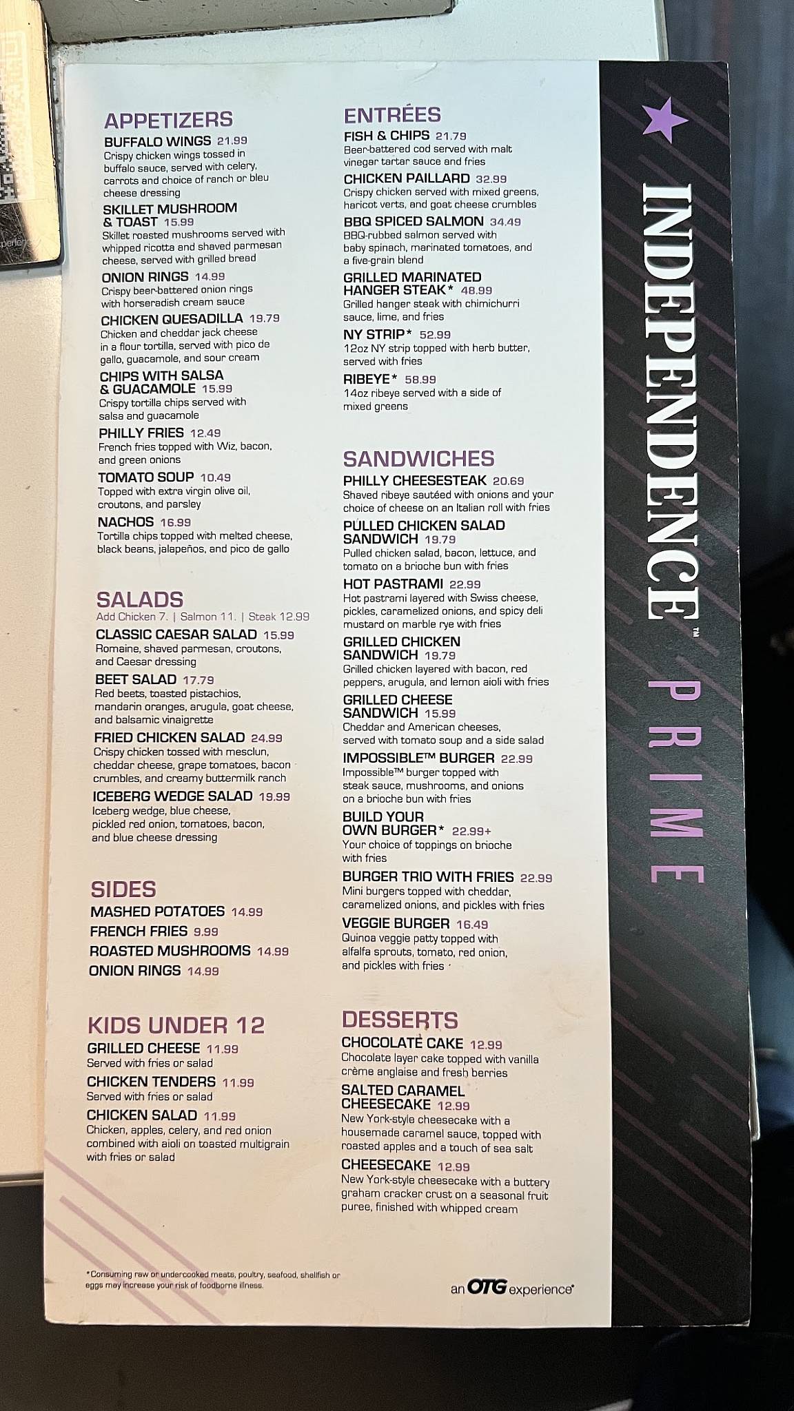 Menu at Independence Prime pub & bar, Philadelphia, 8000 Essington Ave