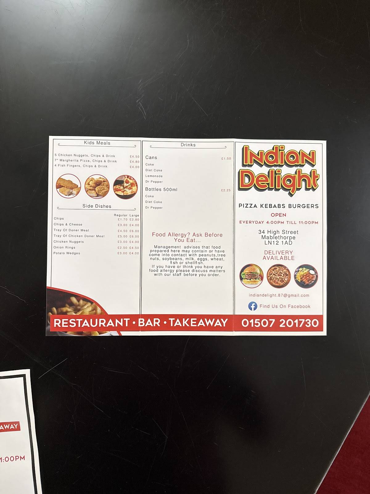 Menu at Indian delight Mablethorpe restaurant, Mablethorpe