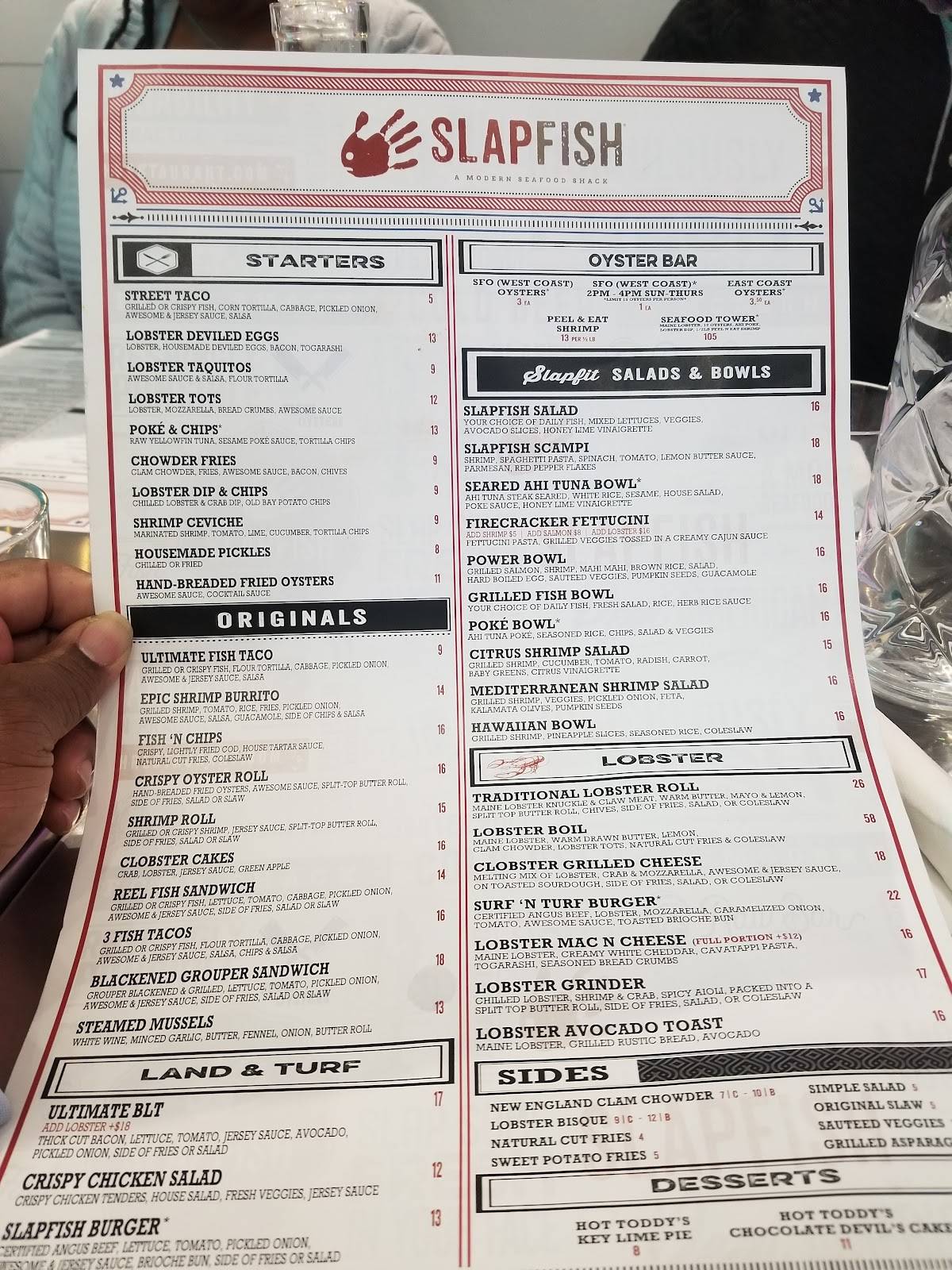 Menu at Slapfish restaurant, Indianapolis, 345 Massachusetts Ave