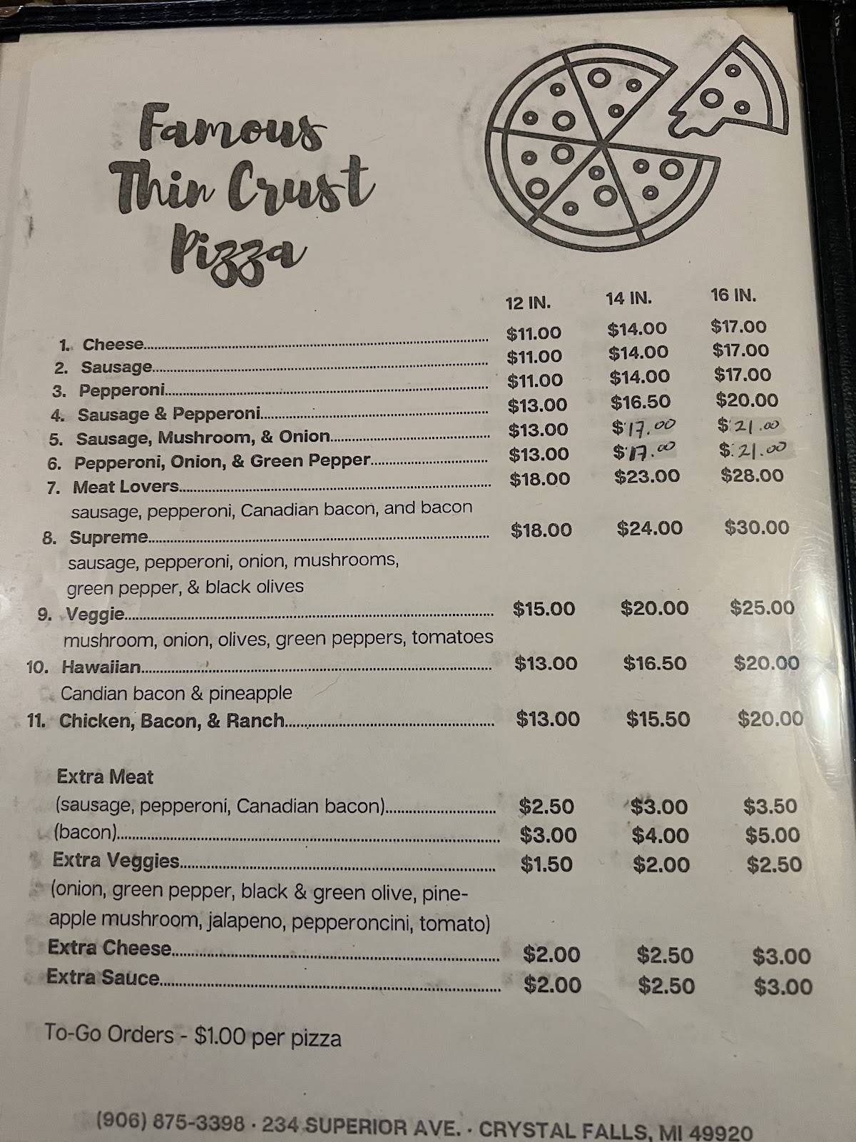 Menu at Infield Bar & Pizzeria Inc, Crystal Falls