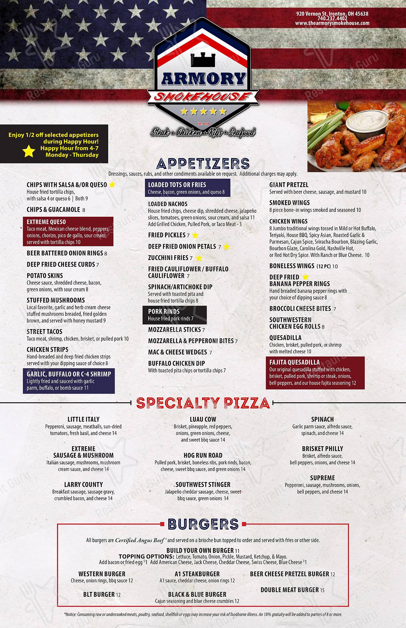 Menu at The Armory Smokehouse steakhouse, Ironton