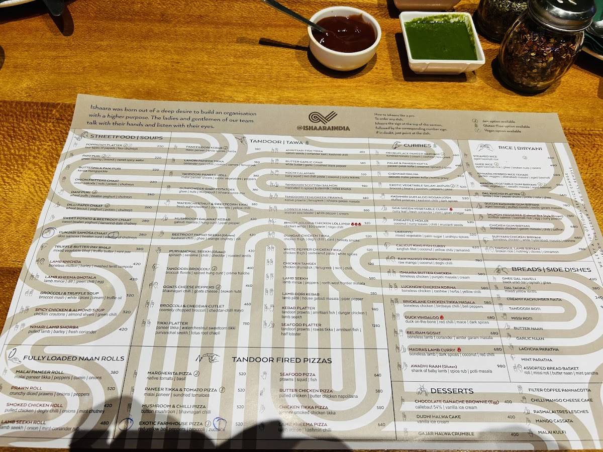 Menu at Ishaara, Ahmedabad