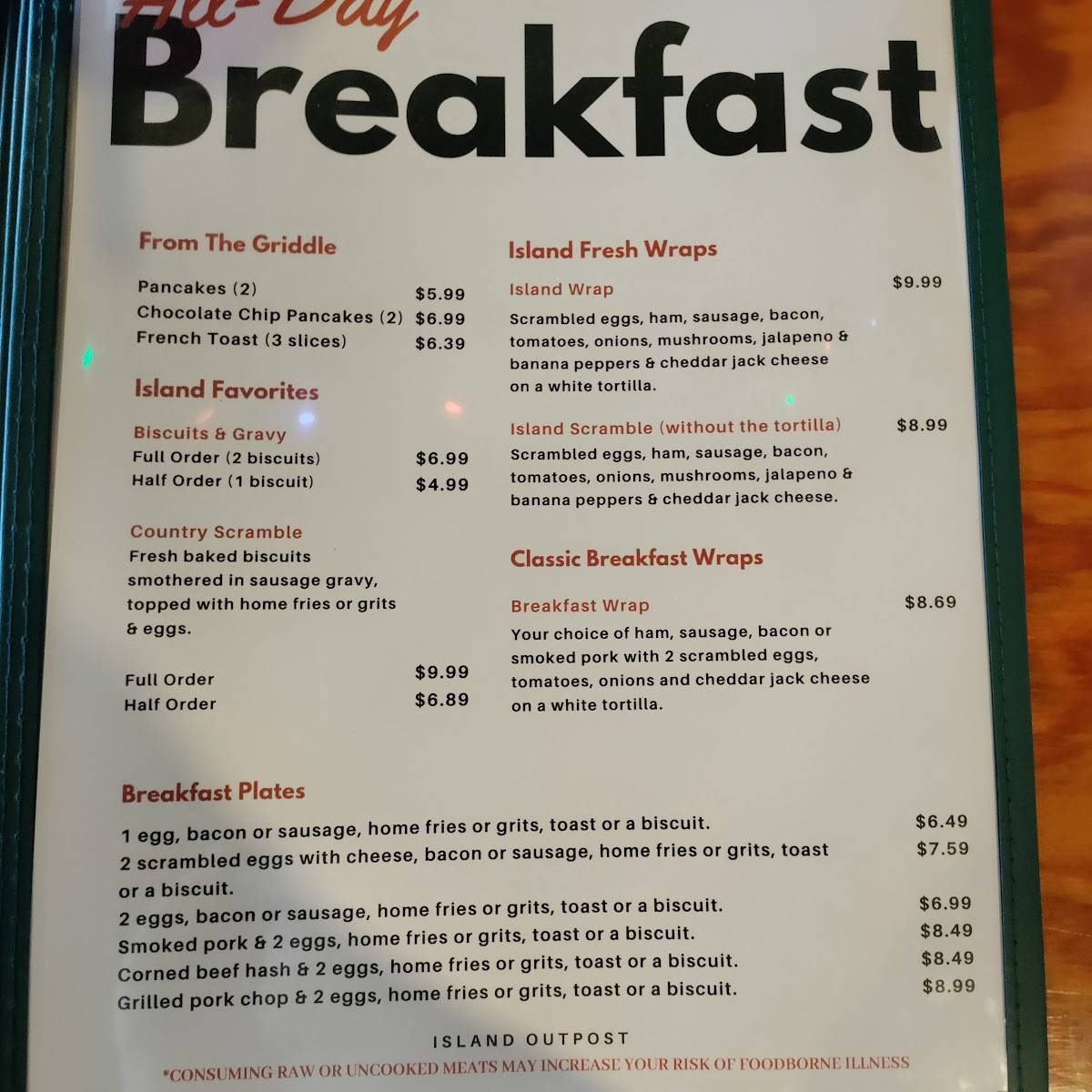 Menu at Island Outpost restaurant, USA, W Ozello Trail