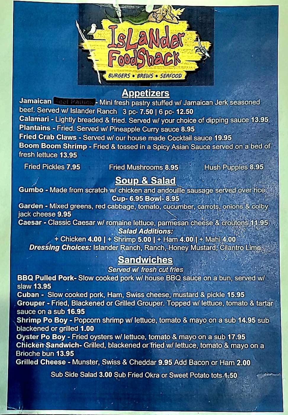 Menu at Islander Food Shack restaurant, Perdido Key