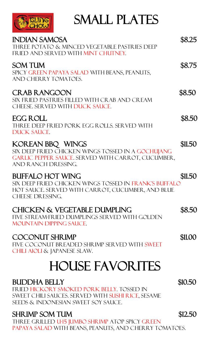 Menu at Isling chow restaurant, Bigfork