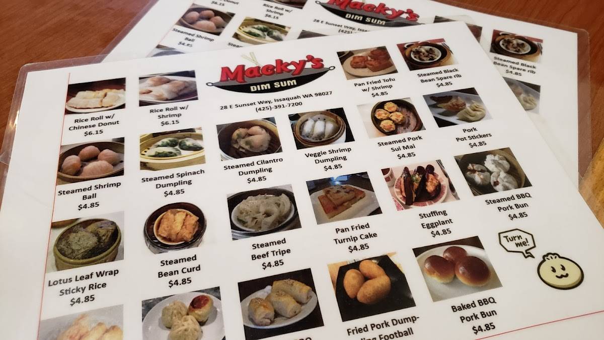 Menu at Macky’s Dim Sum restaurant, Issaquah, 28 E Sunset Way
