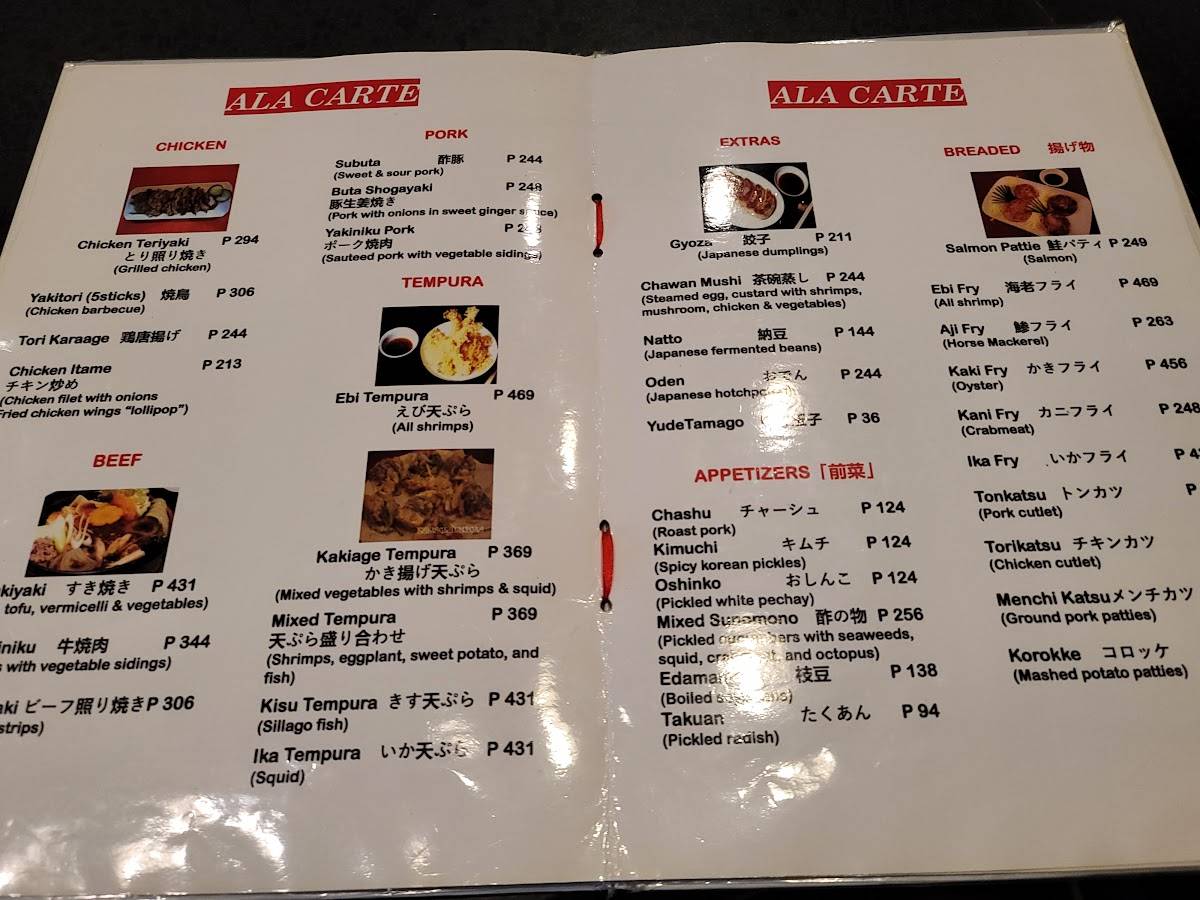 Menu at Isshin restaurant, Makati, Antonio Arnaiz Ave