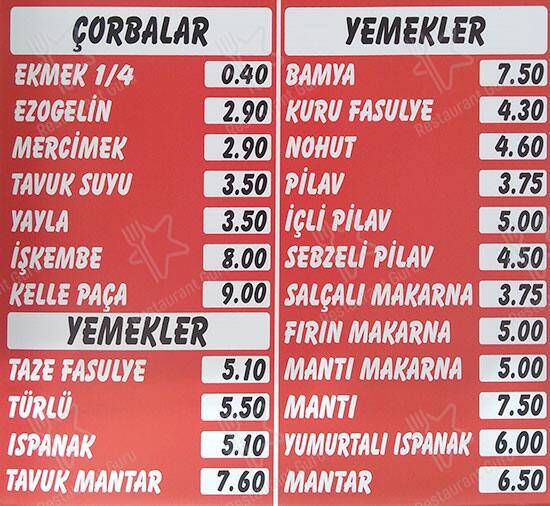 Menu at Balkan Lokantasi, Istanbul, Mecidiyekoy Mahallesi